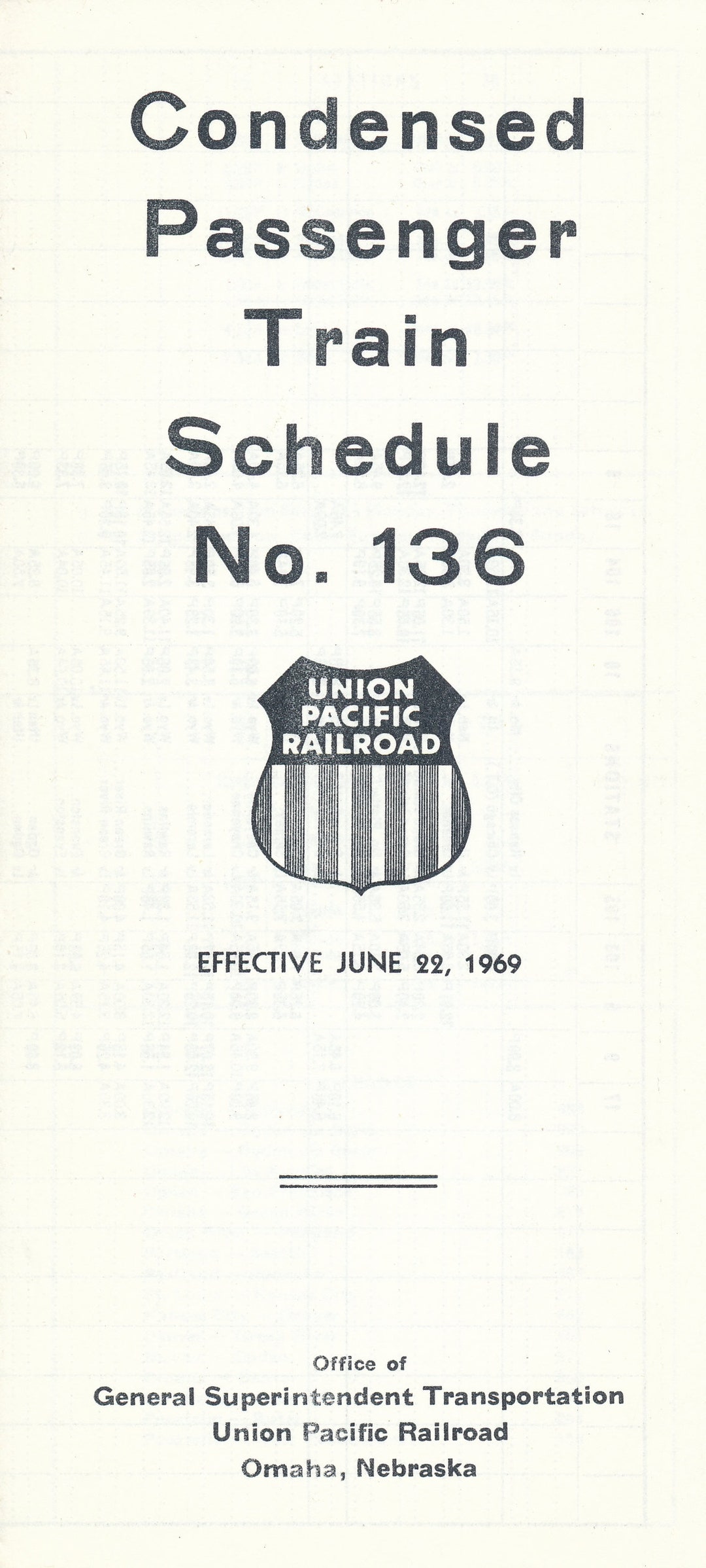 Union Pacific Railroad Condensed Passenger Train Schedule No. 136 June ...