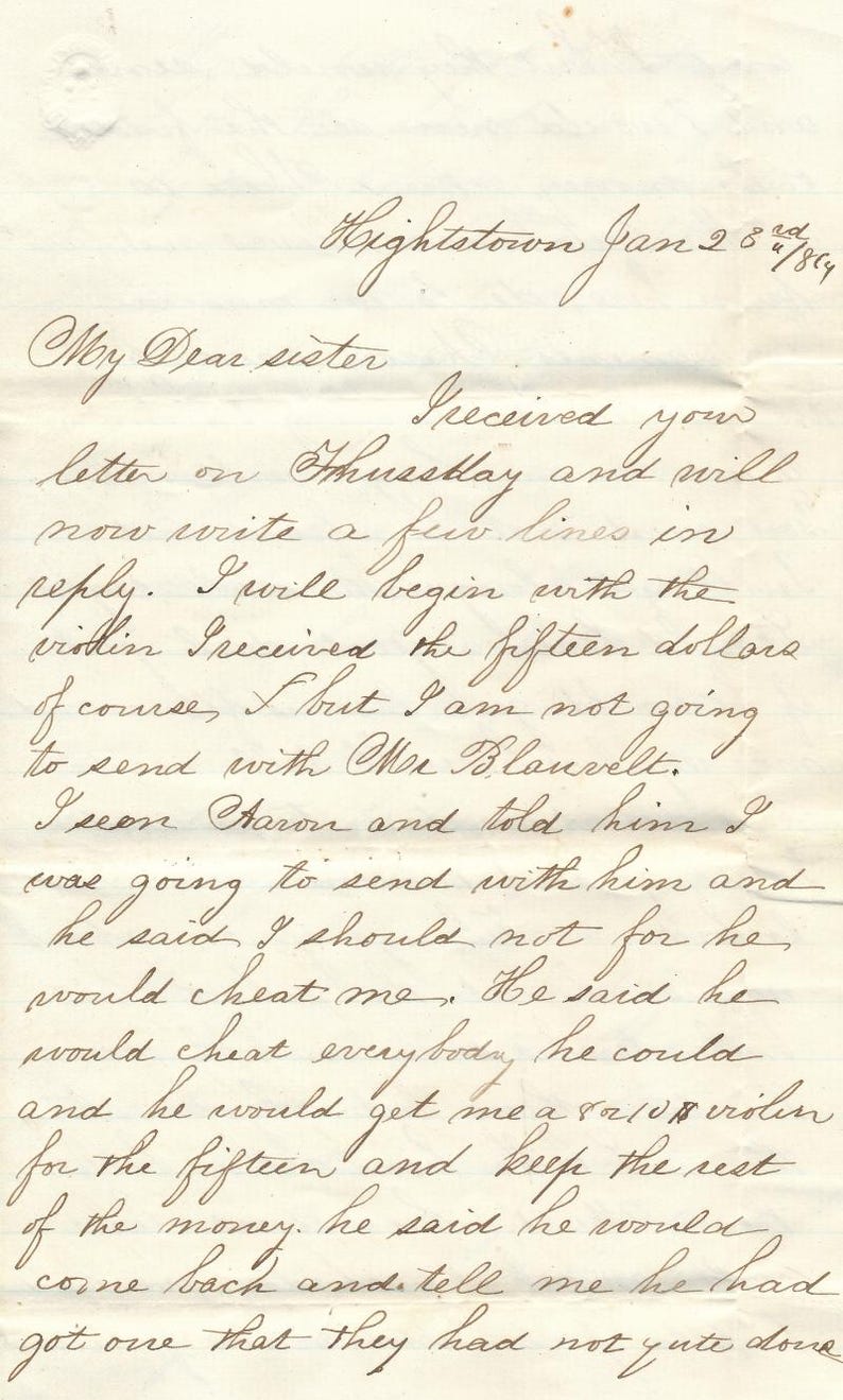 1864 Civil War Letter From John Dawes at Hightown, New Jersey to His ...