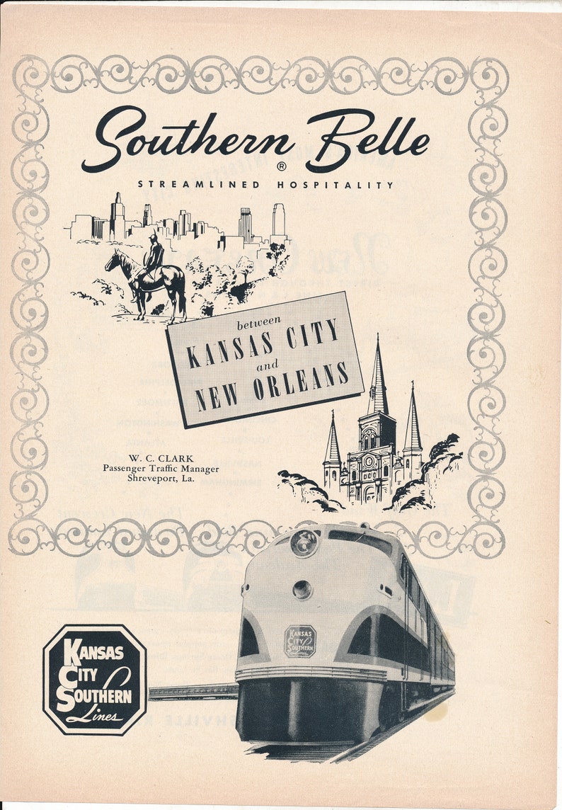 Kansas City Southern Railroad 2 Magazine Print Ads for the Southern Belle From the 1950's - Etsy
