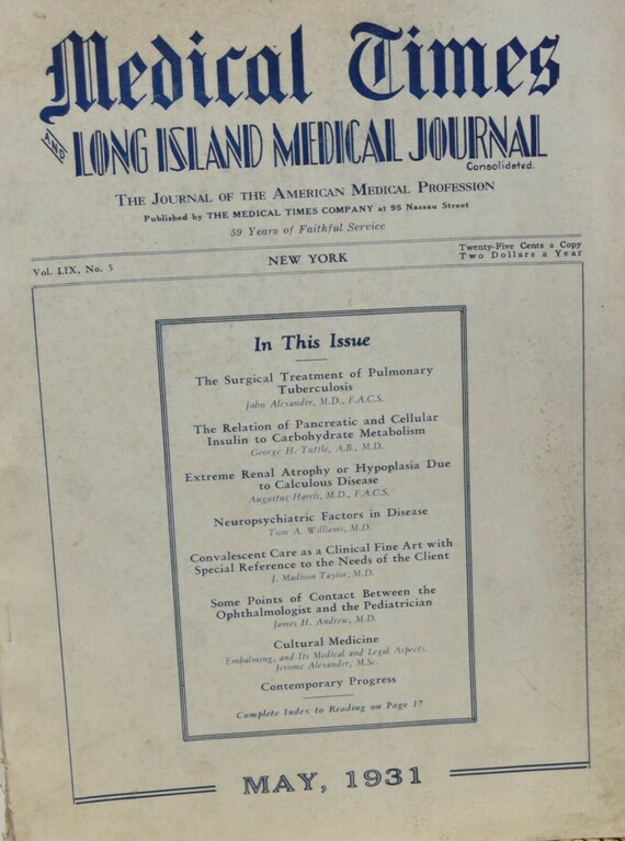 Medical Times and Long Island Medical Journal May 1931 - Etsy