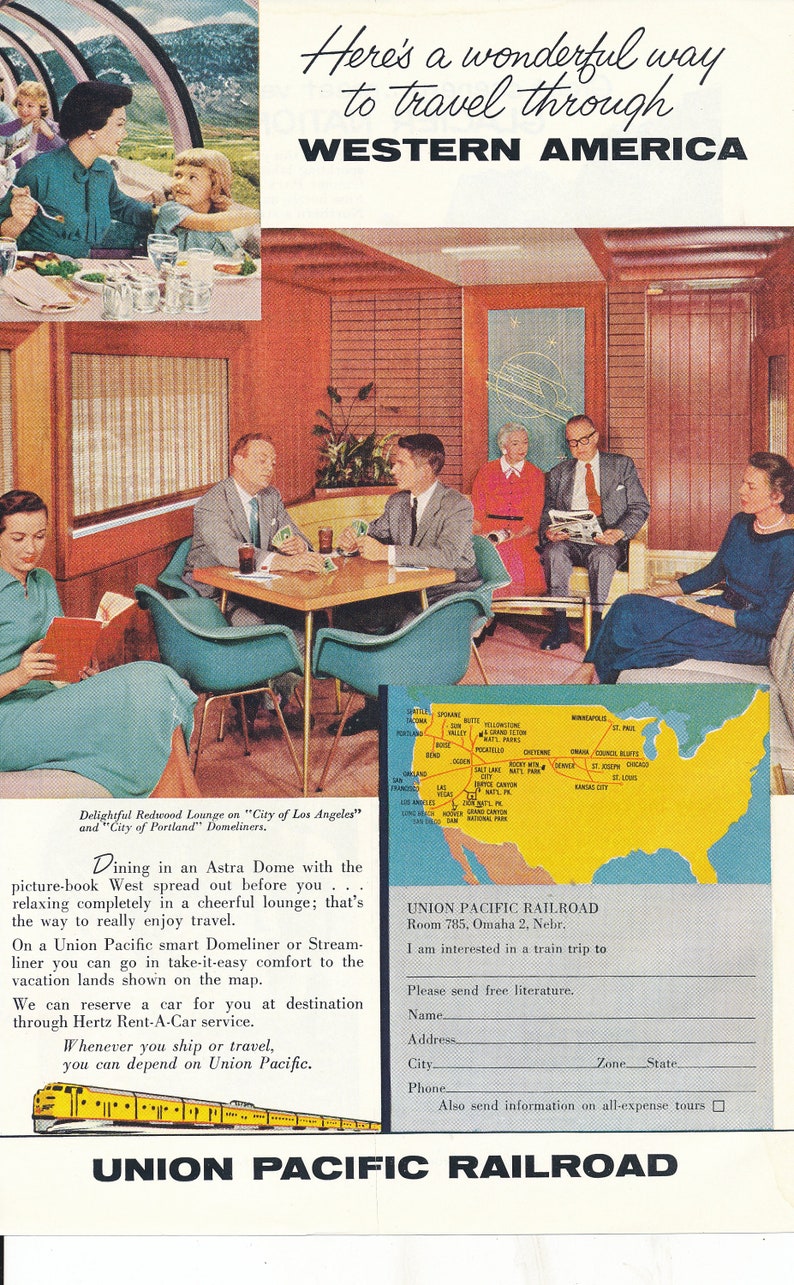 Union Pacific Railroad 5 Magazine Print Ads From the 1940's and 1950's ...