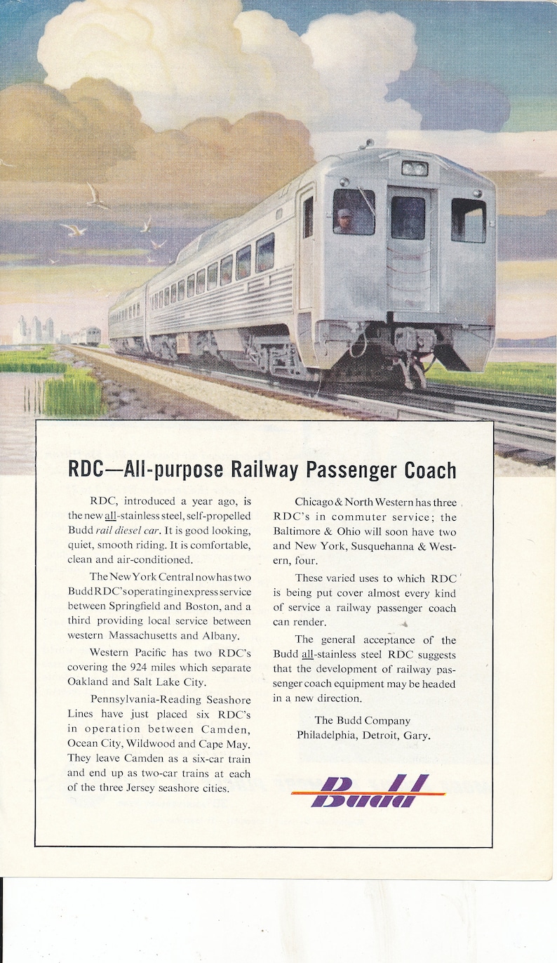 Budd Railcar Company RDC Budd Cars 4 Print Ad's 1950's Promoting New Service on the New Haven ...
