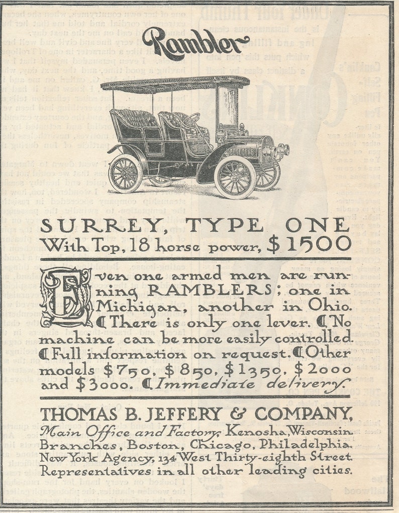 5 Vintage Print Ads for Rambler in the 1900's - Etsy