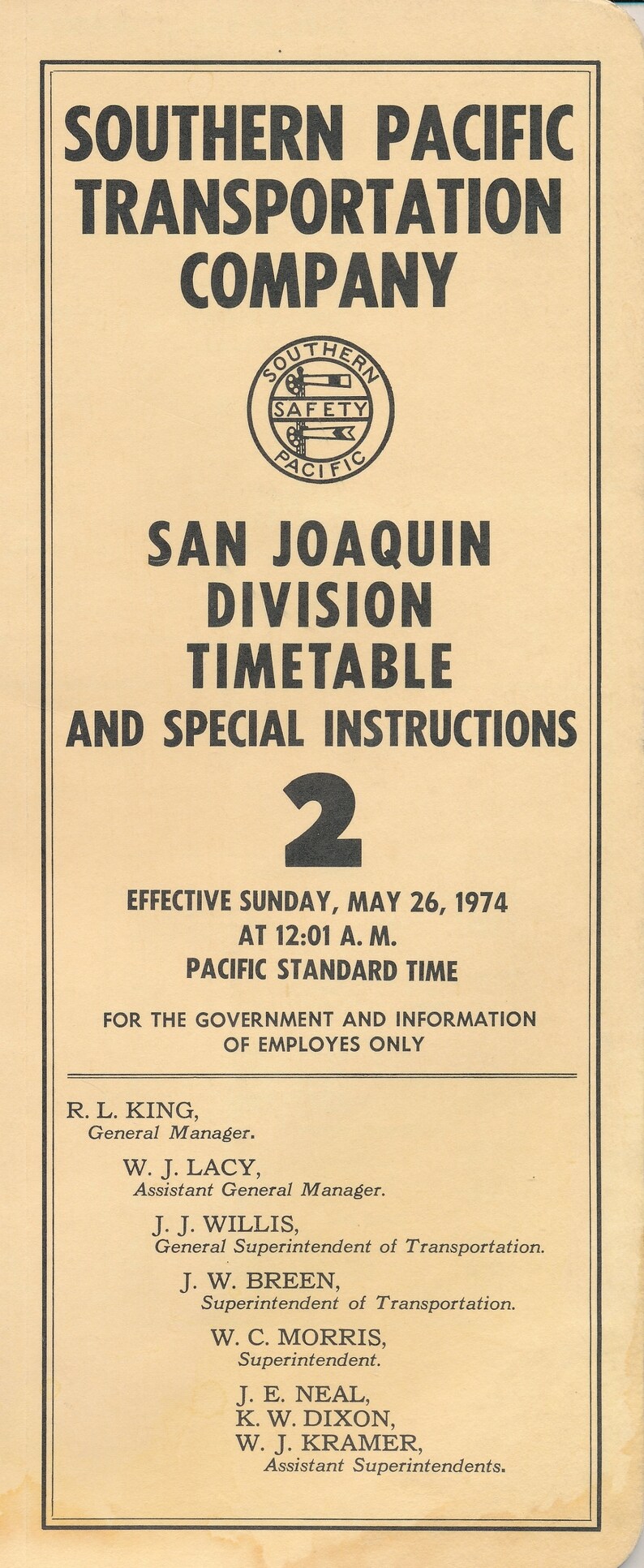 Southern Pacific Employee Timetables San Joaquin Division Nos. 193 1961 ...