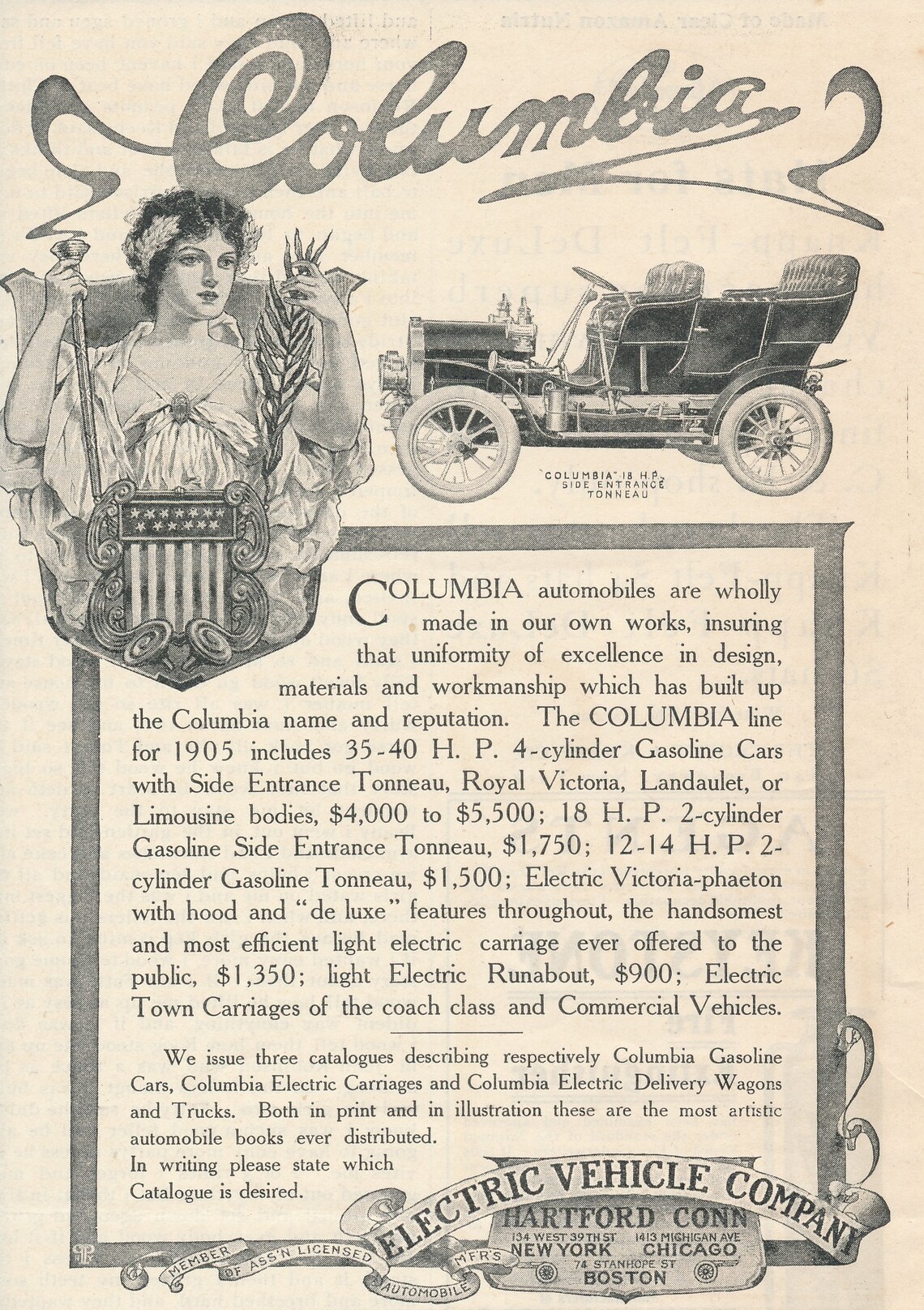 Rare Columbia Auto Magazine Ad 1905 by Electric Vehicle Company - Etsy