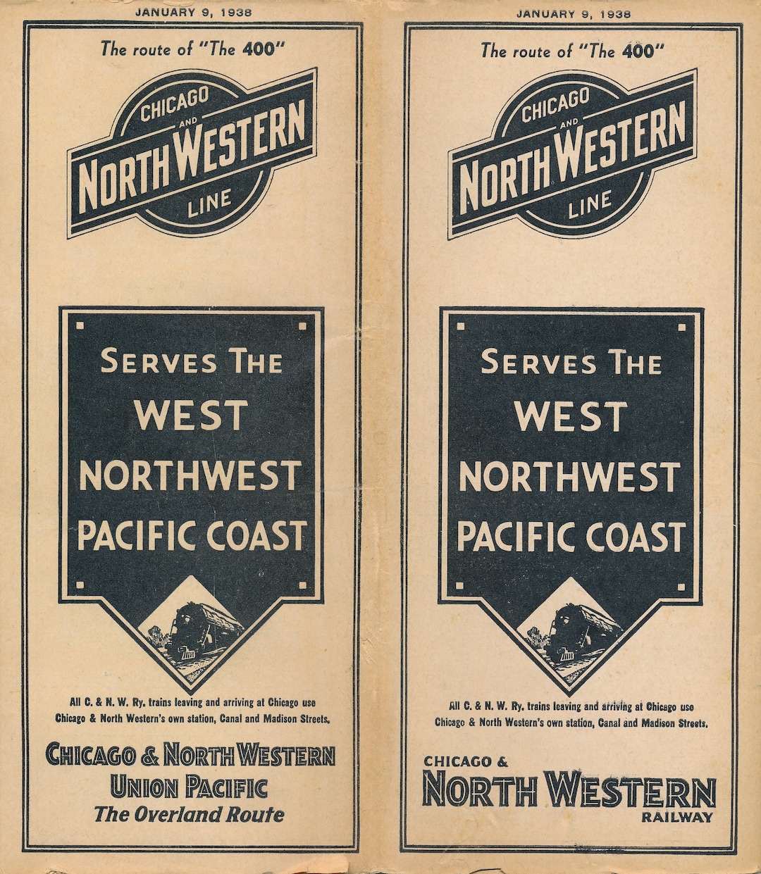 Chicago and North Western Railroad Public Timetable January 9, 1938 - Etsy