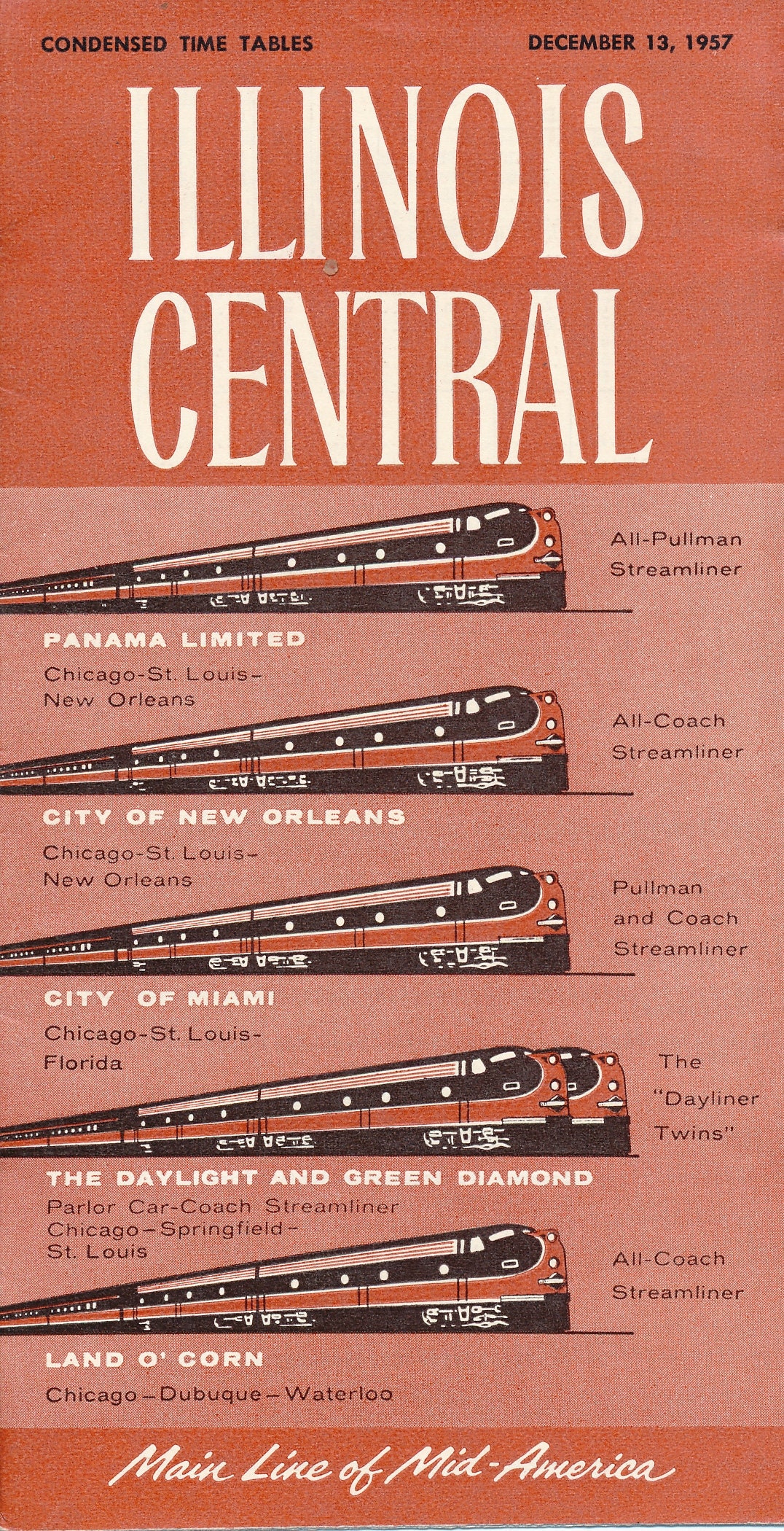 Illinois Central Railroad Public Timetable December 13, 1957 - Etsy