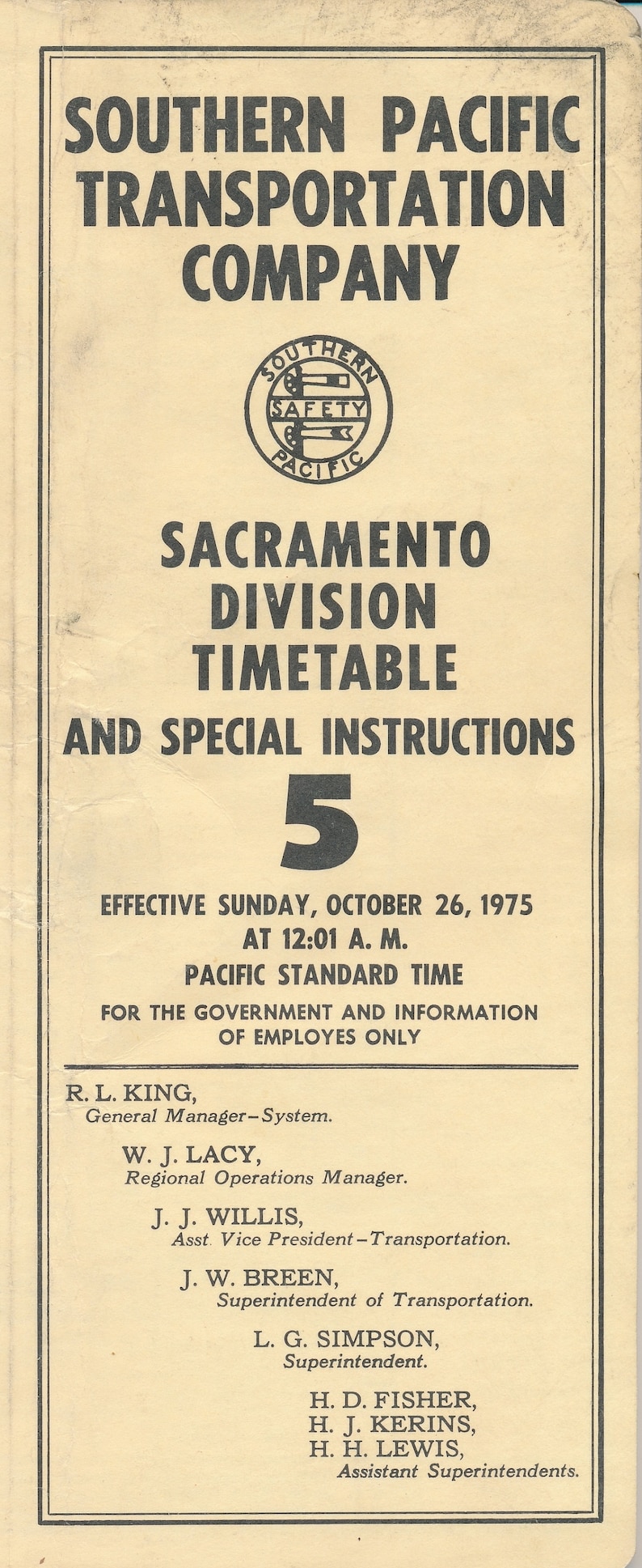 Southern Pacific Employee Timetable Sacramento Division: Nos. 1-1973, 4 ...