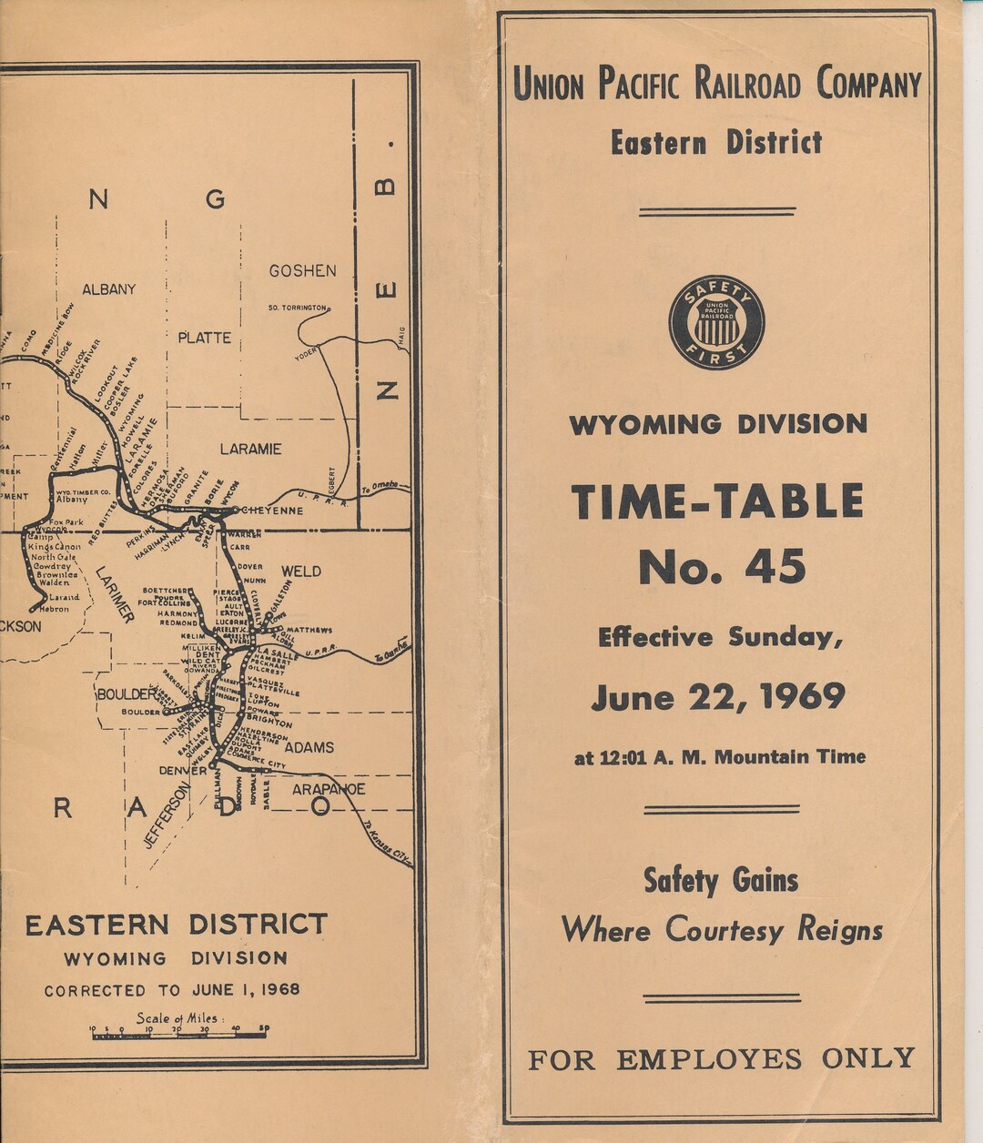 Union Pacific Railroad Wyoming Division Employee Timetable 45 June 22 ...