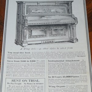 Vintage Magazine Print Ad's Early 1900's for Pianos Lot of 8 Assortment ...