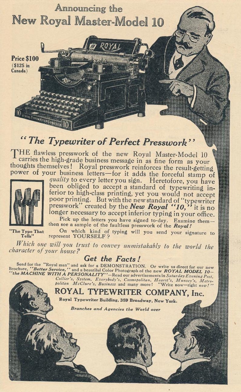 5 Vintage 1900's Typewriter and Office Equipment Magazine Print Ads For ...