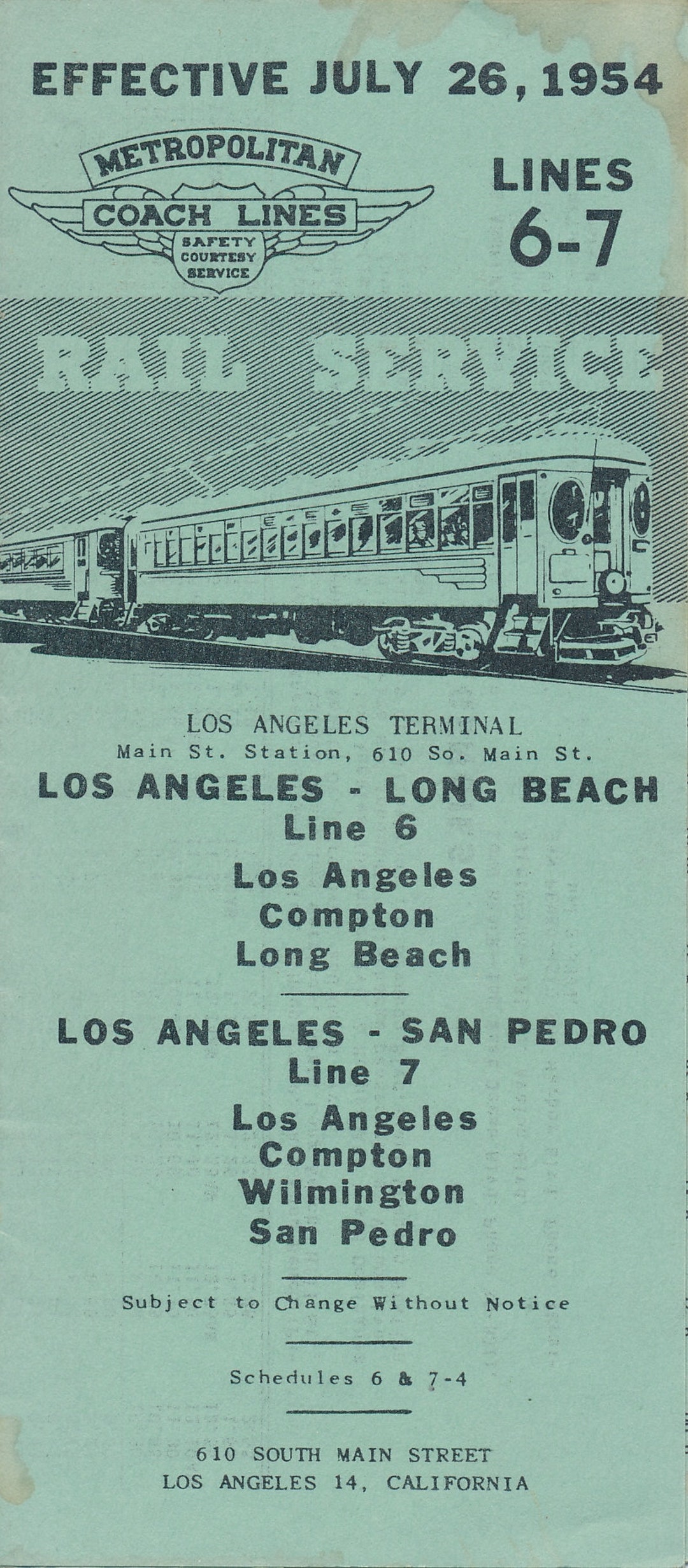Metropolitan Coach Lines (former Pacific Electric) Timetables for Lines ...