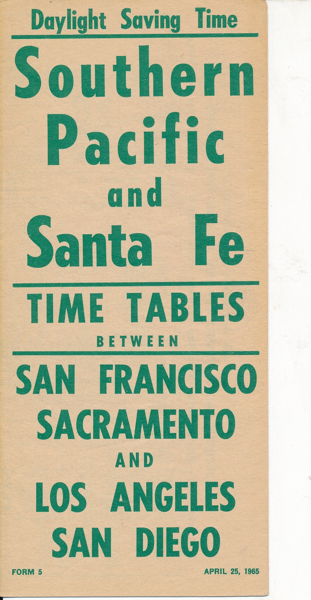 Southern Pacific/santa Fe Railroad Joint Time Tables Between San ...