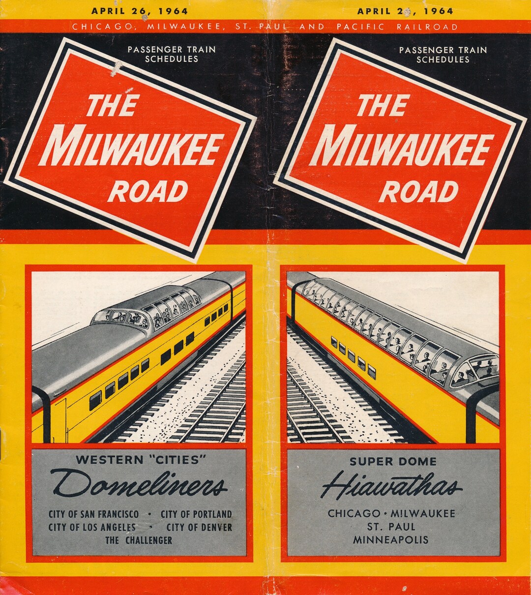 Milwaukee Railway Public Timetables Lot of 3: April 26, 1964, April 26 ...
