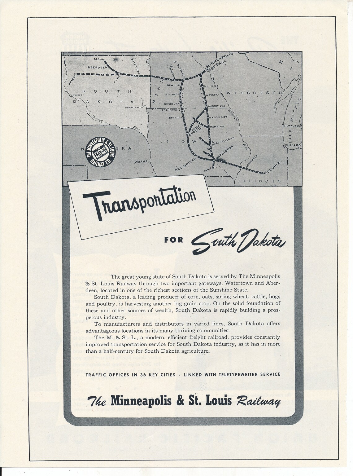 Minneapolis and St. Louis Railway 3 Magazine Print Ads From the 1950's ...