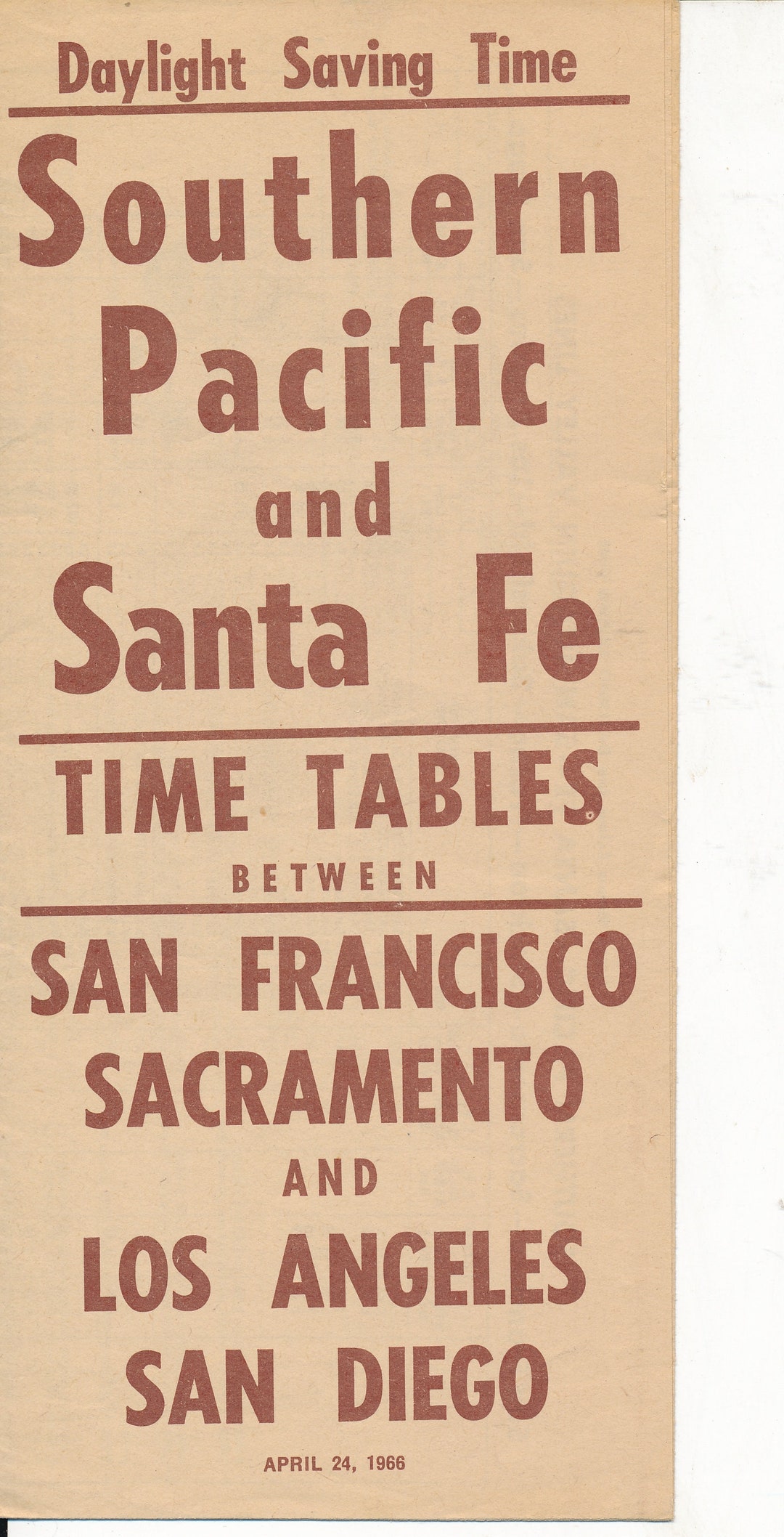 Southern Pacific/santa Fe Railroad Joint Time Tables Between San ...
