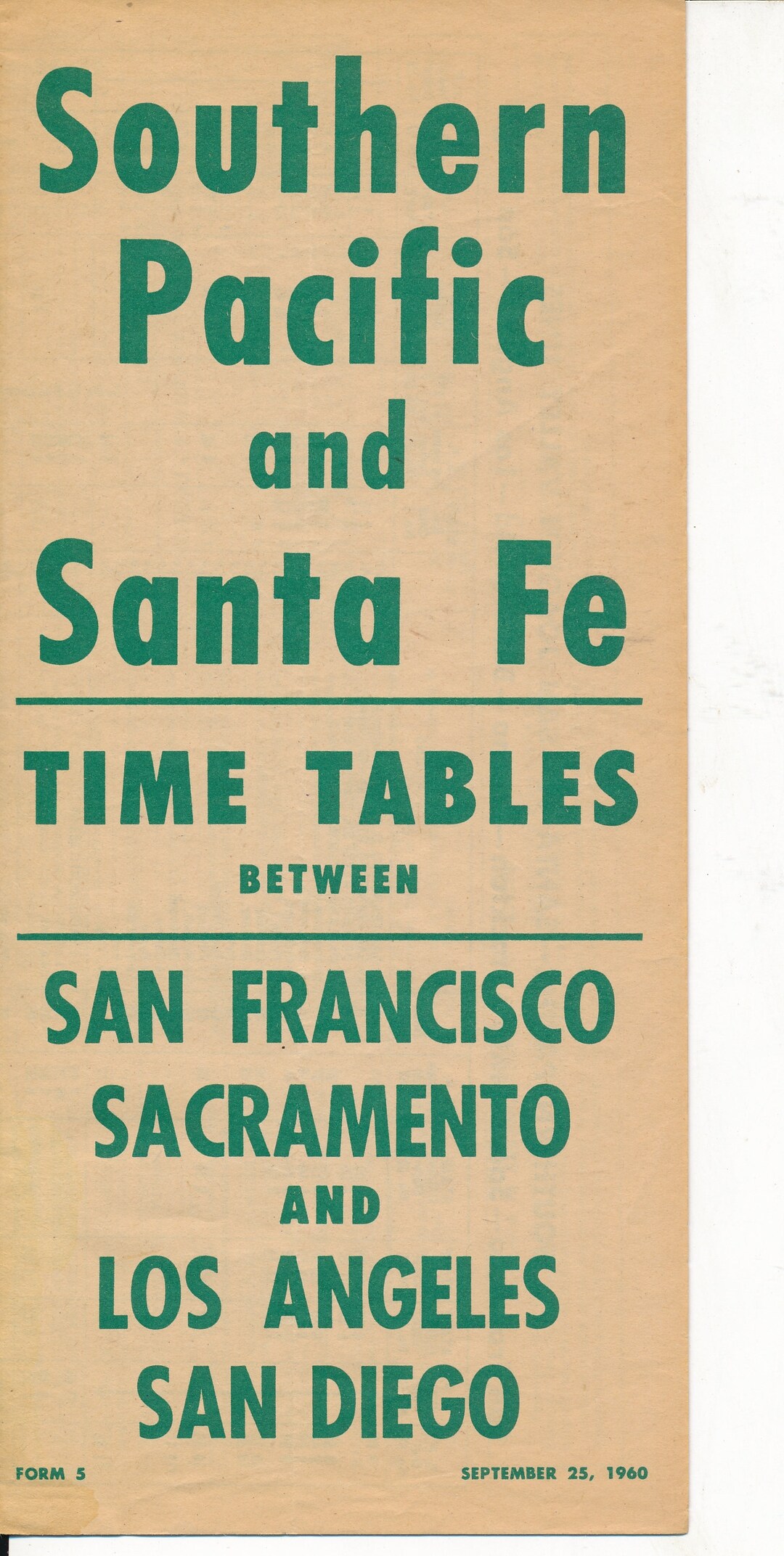 Southern Pacific/santa Fe Railroad Joint Time Tables Between San ...