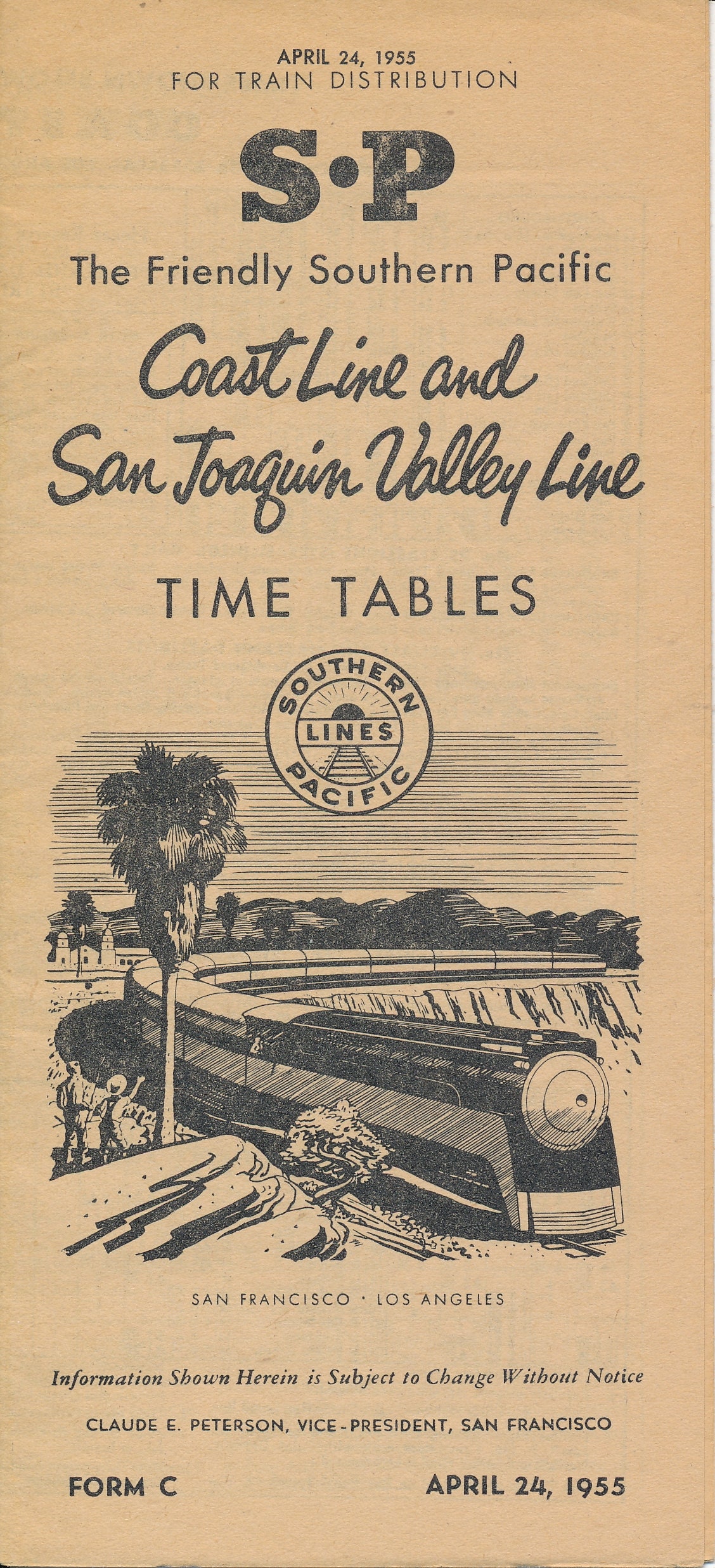 Southern Pacific Railroad Coast Line and San Joaquin Valley Line Time Tables April 24, 1955 - Etsy