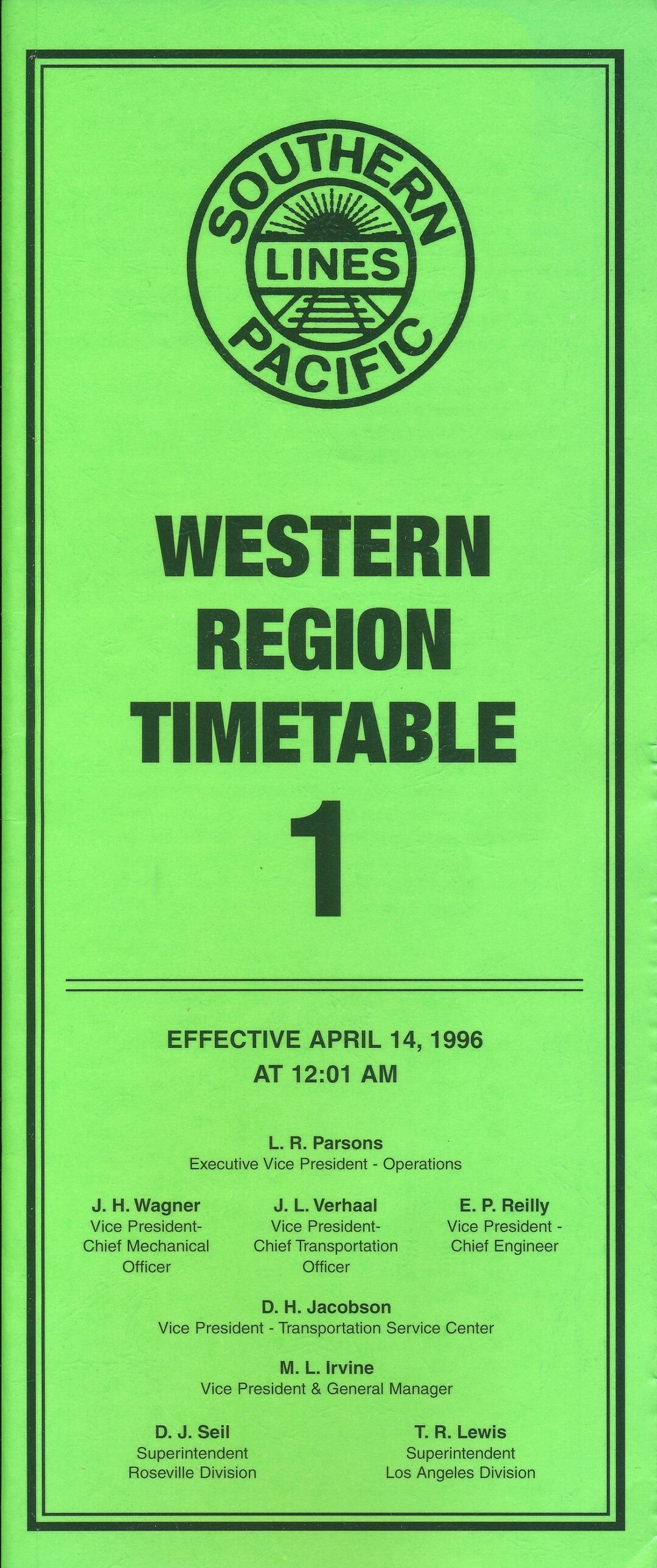 Southern Pacific Employee Timetable 1 Western Region April 14, 1996 - Etsy