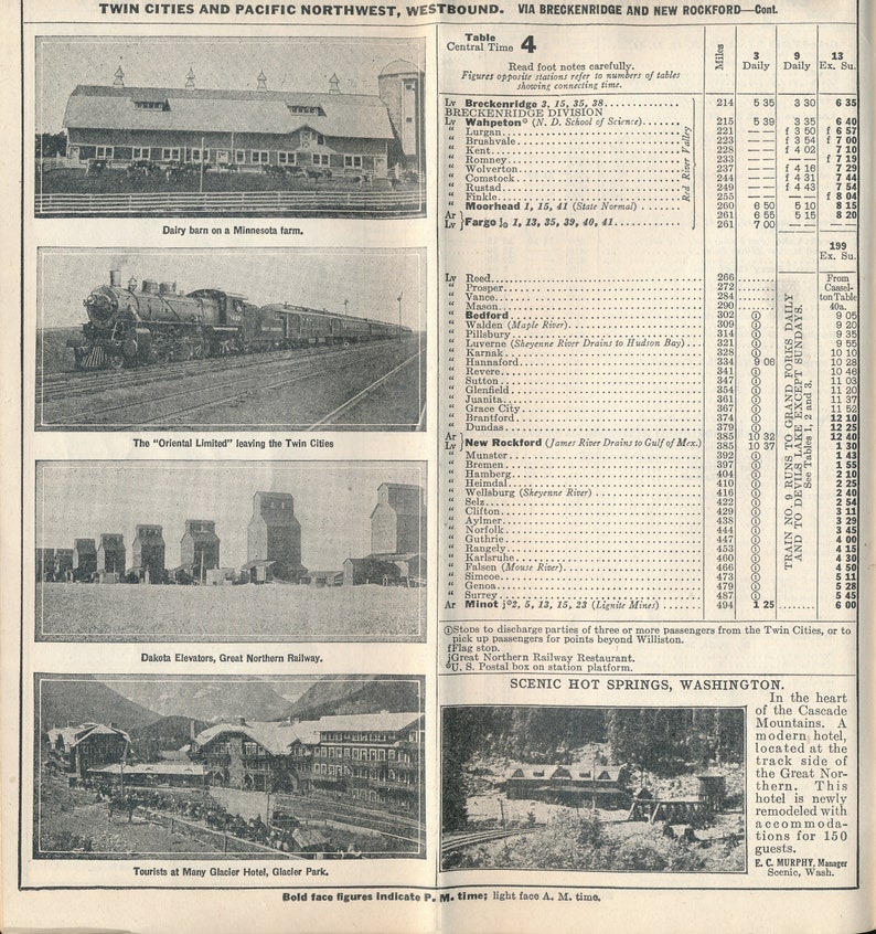 Great Northern Railway Pubic Timetable Dated January February 1923 - Etsy