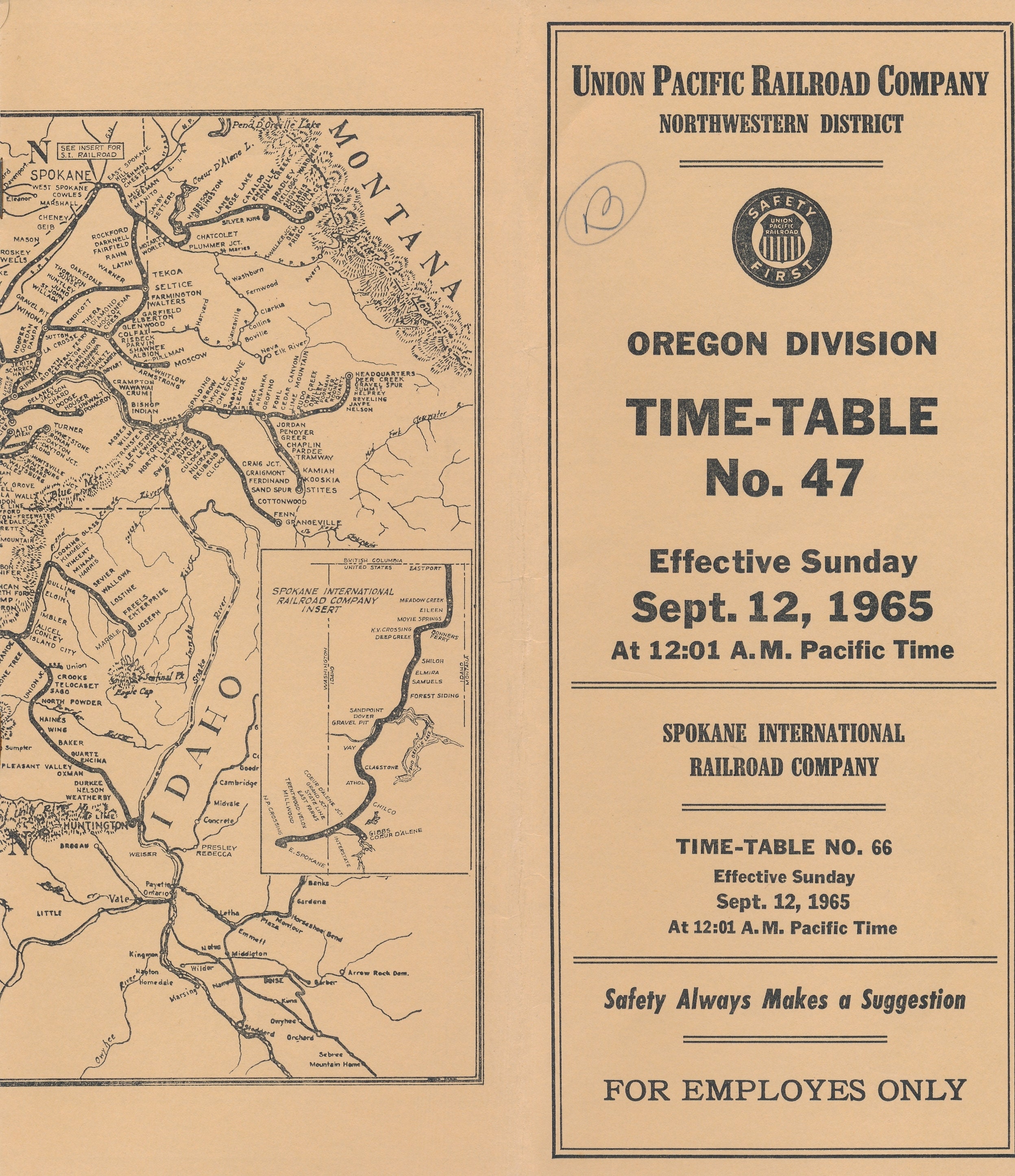 Union Pacific Railroad Oregon Division Employee Timetable 47 September ...