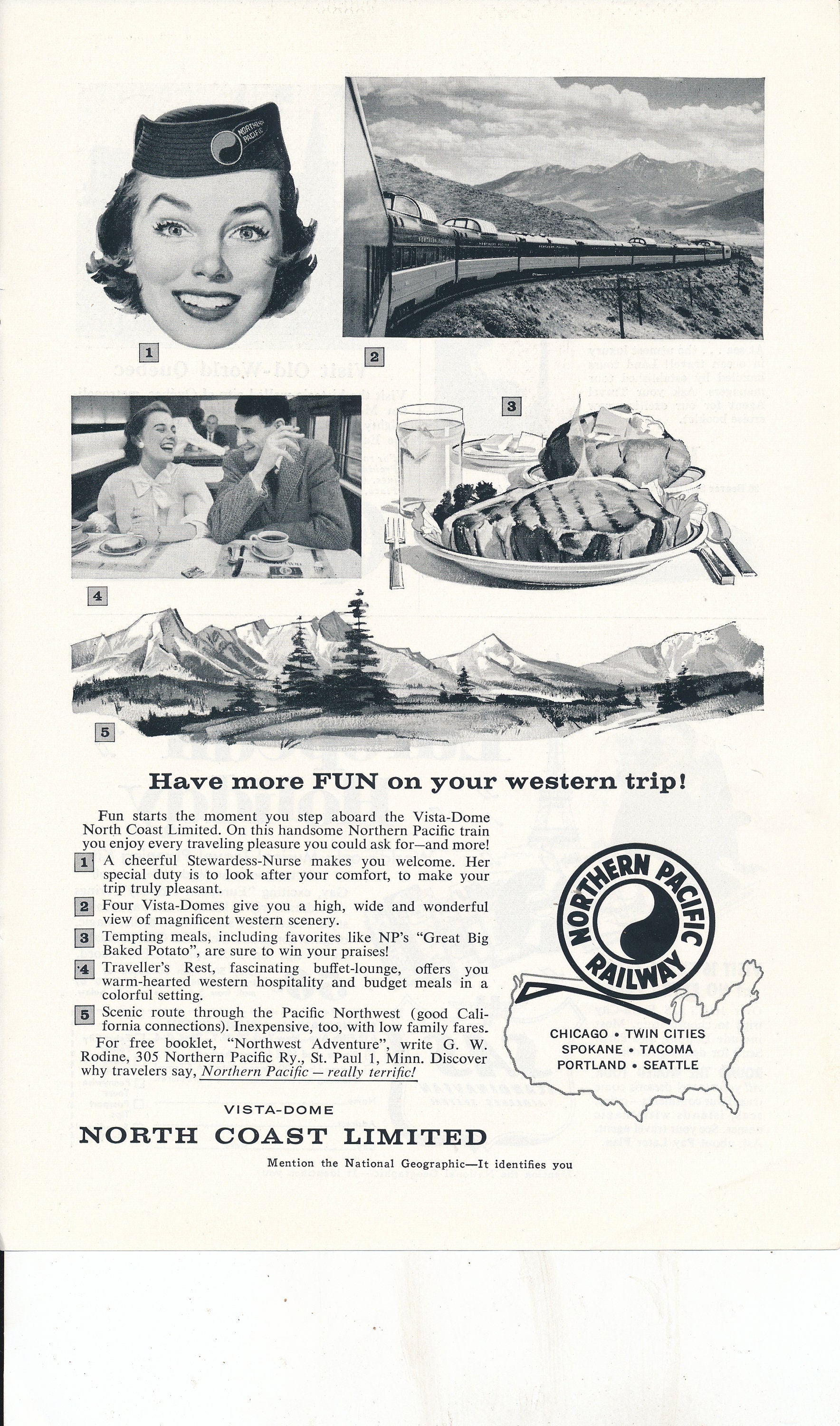 Northern Pacific Railway 3 Magazine Print Ads From the 1950's - Etsy