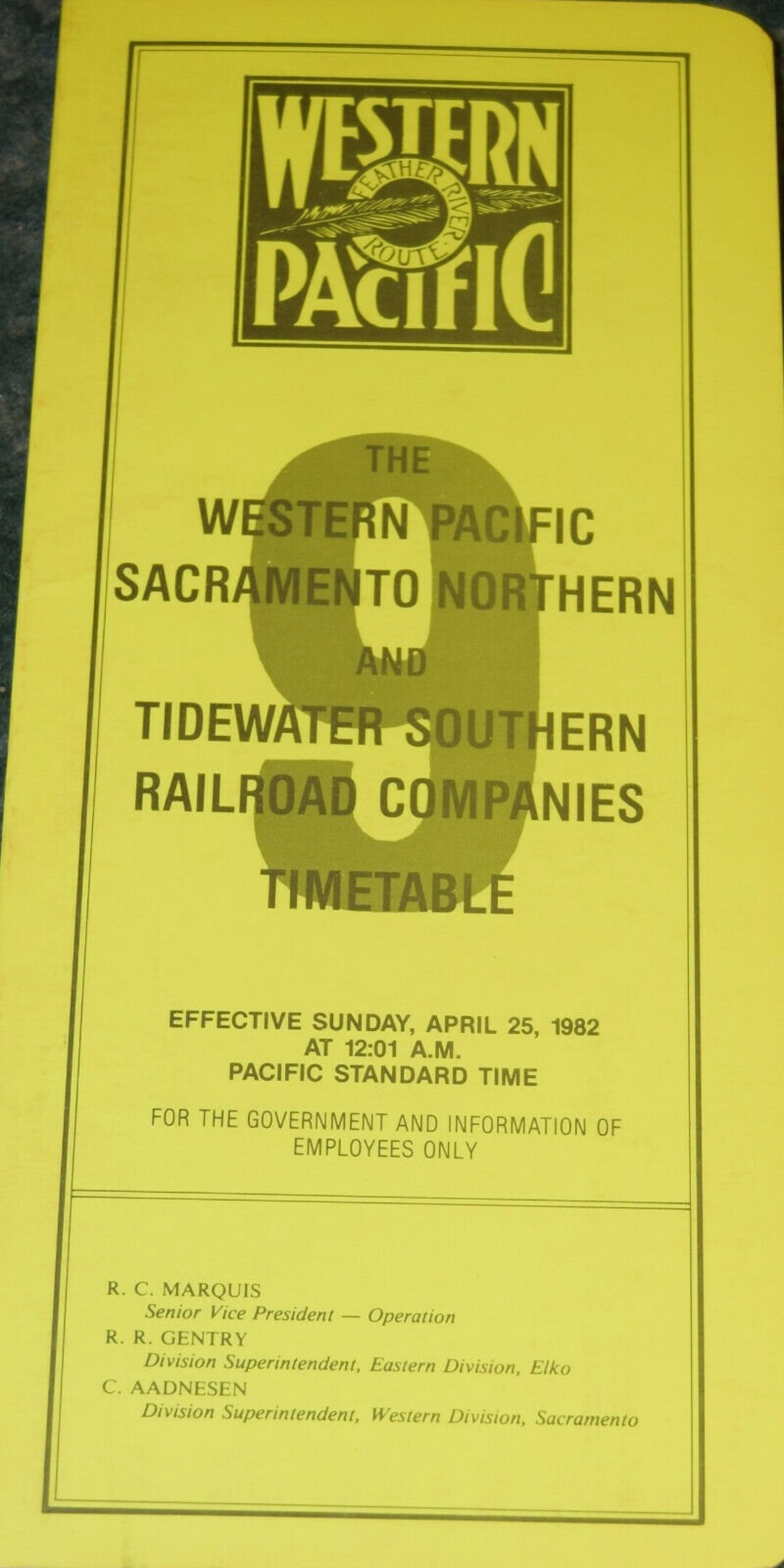 Western Pacific/sn/tws Railroad Employee Timetable 9 April 25, 1982 - Etsy