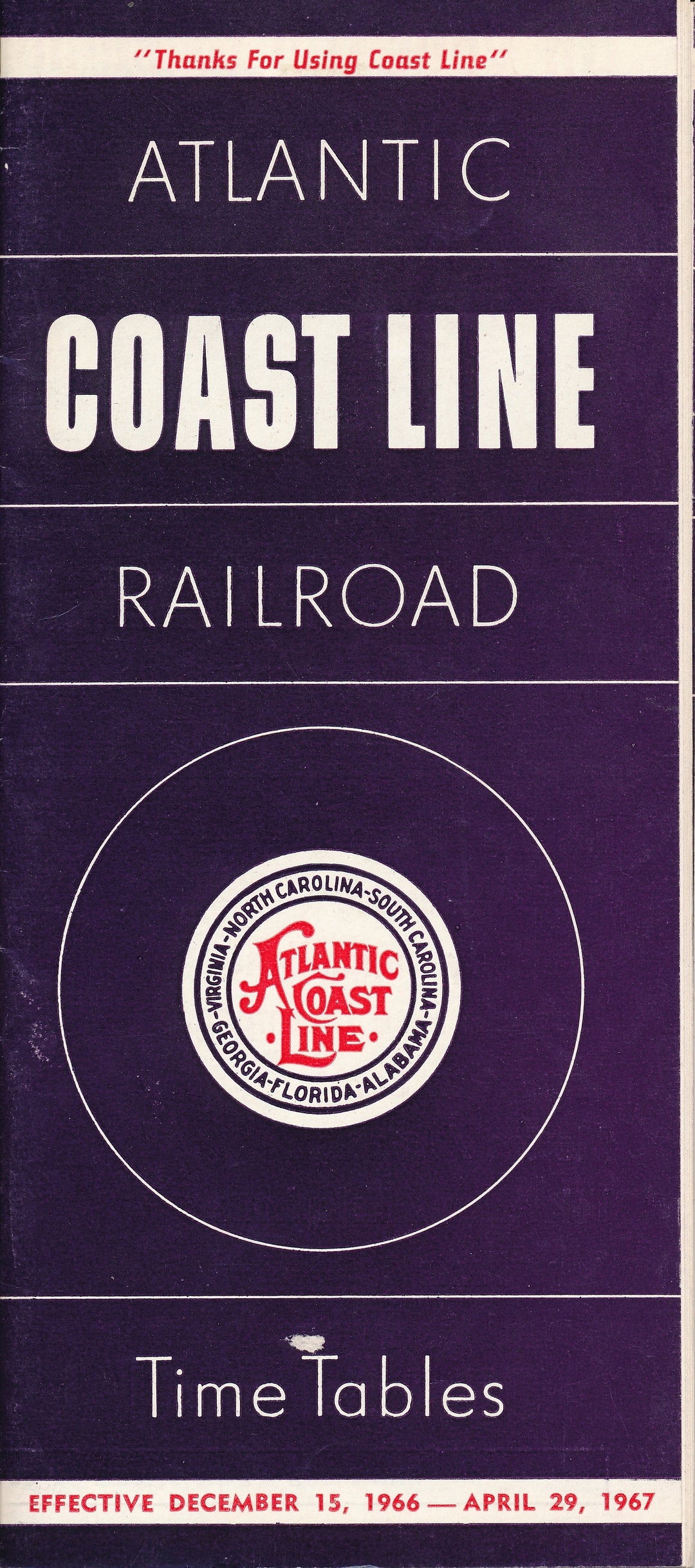 Atlantic Coast Line Railroad Public Timetable December 15, 1966 - Etsy