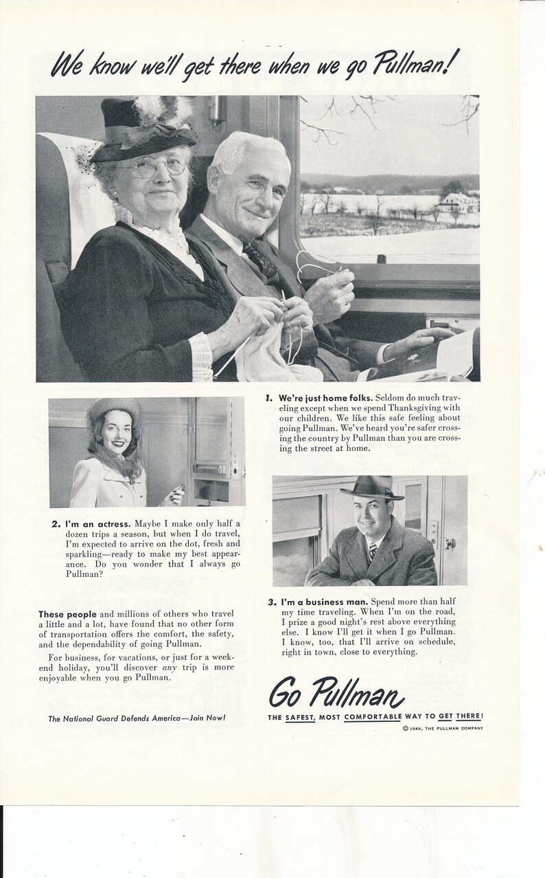 Pullman Company 4 Magazine Print Ads From the 1940's and 1950's - Etsy