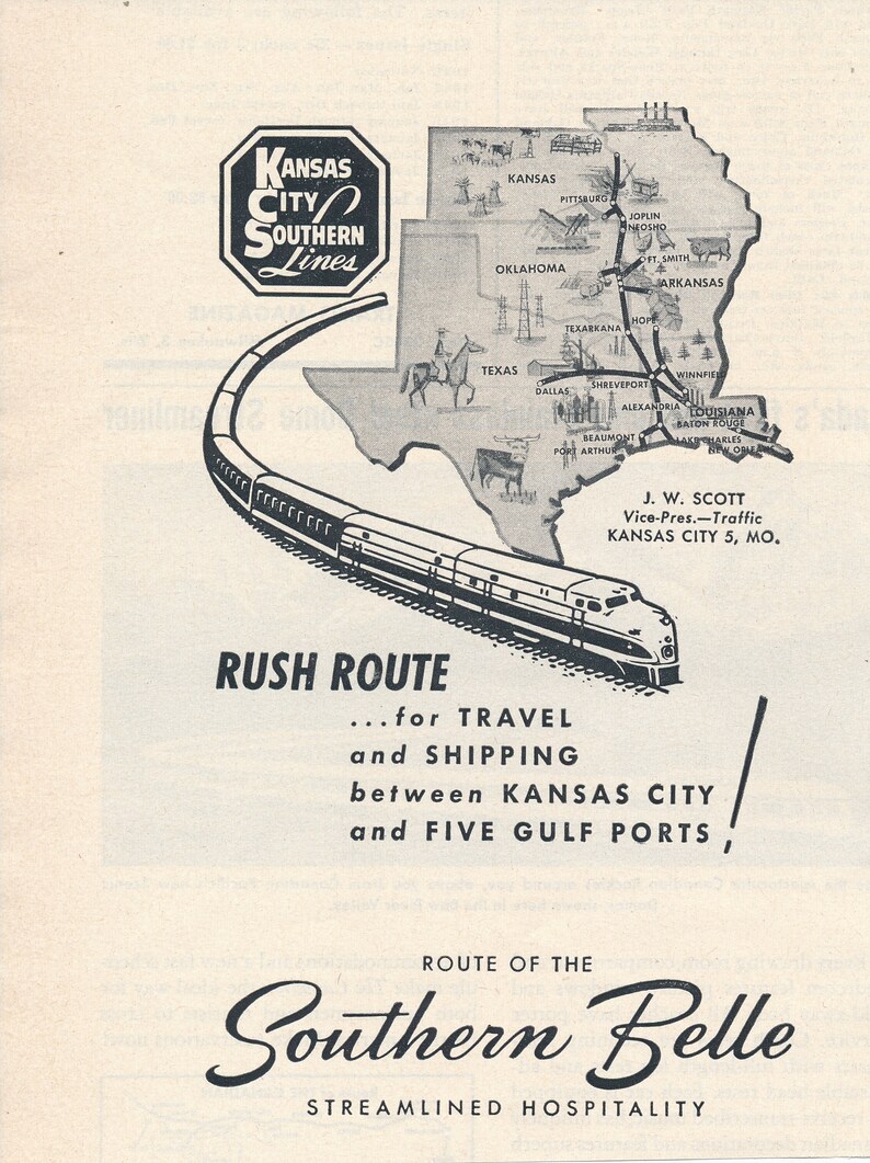 Kansas City Southern Railroad 3 Magazine Print Ad's From the 1950's - Etsy