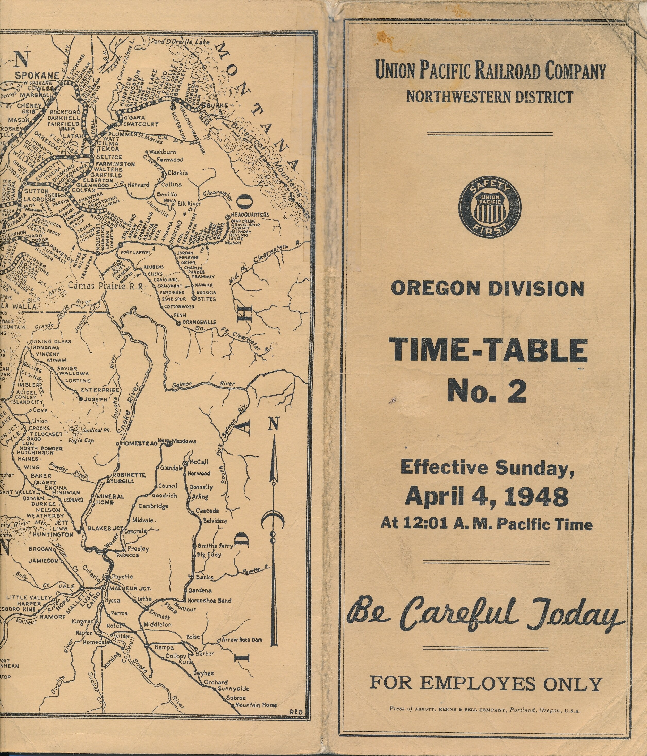 Union Pacific Railroad Oregon Division Employee Timetable 2 April 4 ...