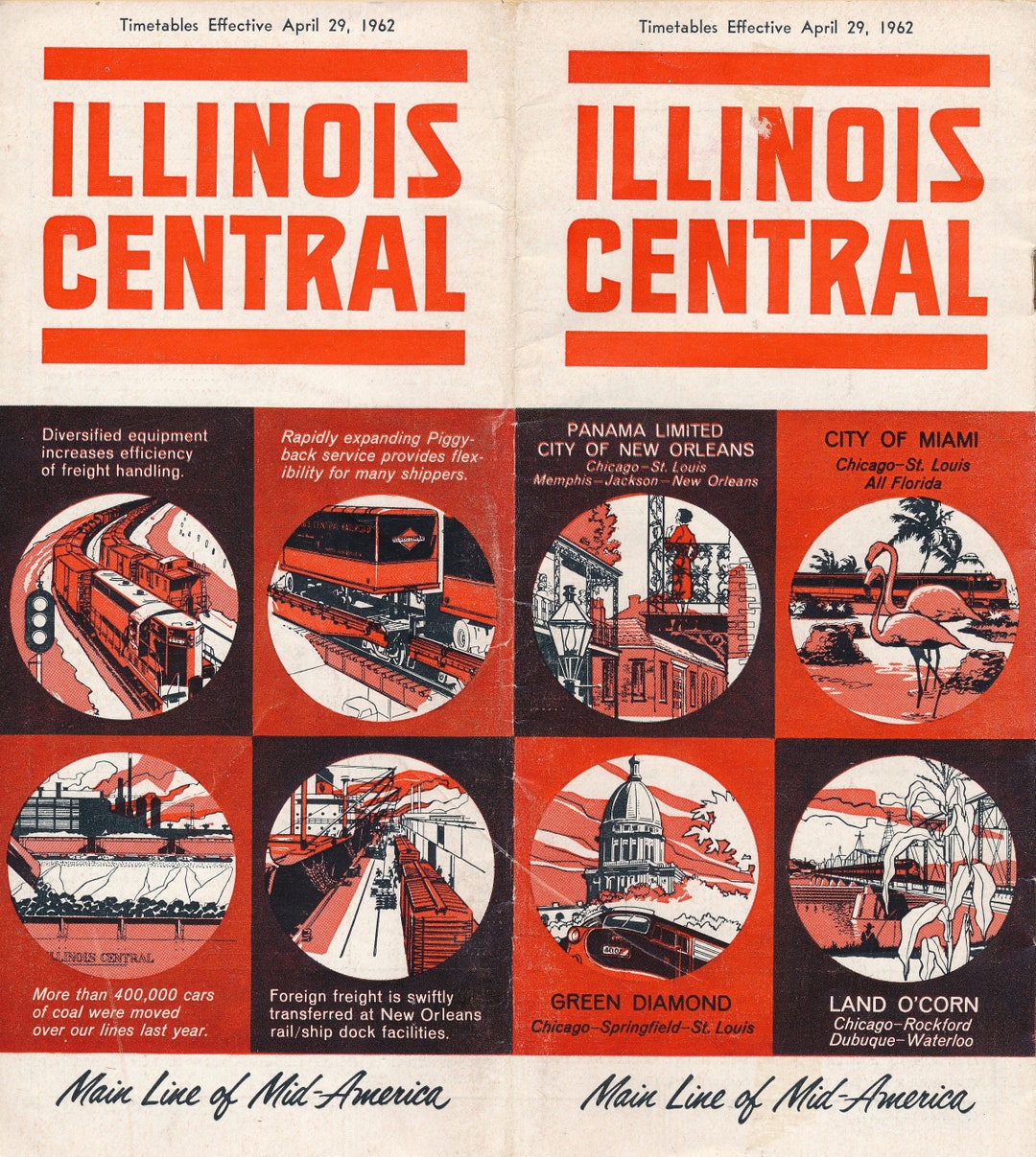 Illinois Central Railroad Public Timetable April 29, 1962 - Etsy