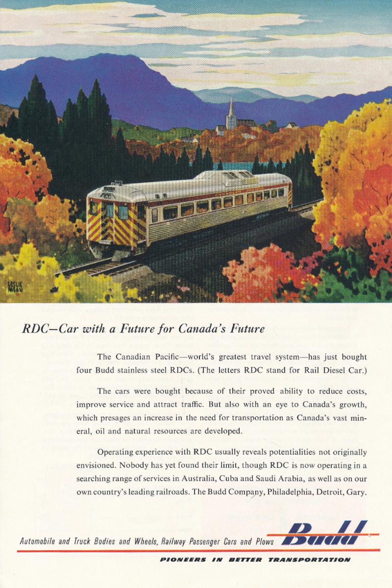 Budd Railcar Company 3 Magazine Print Ad's for New RDC Budd Cars for the New Haven, Santa Fe and ...