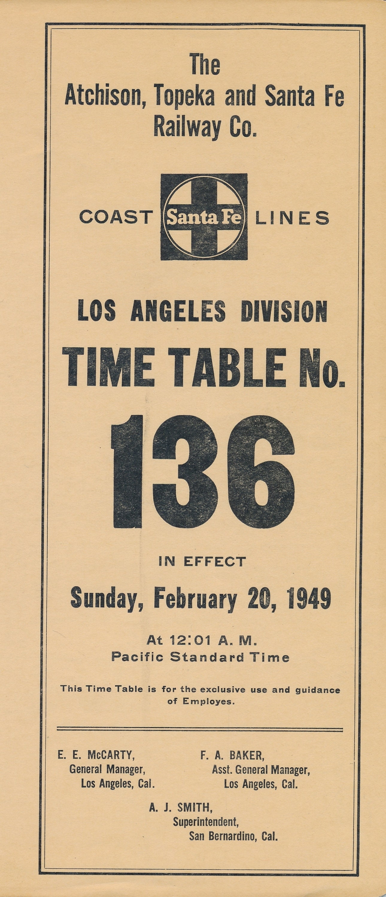 Santa Fe Employee Timetables Los Angeles Division 7 Different: Nos. 130 ...