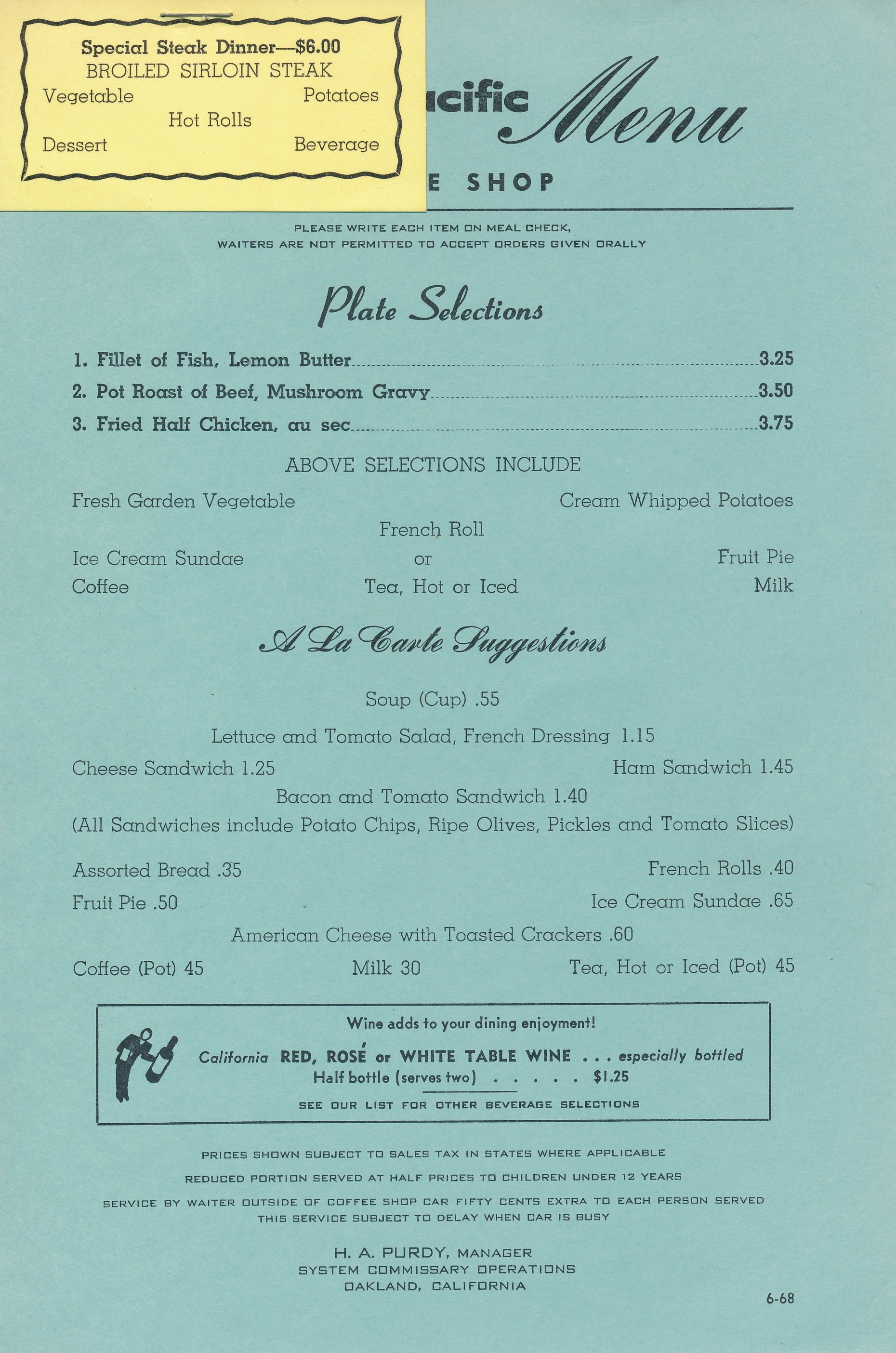 Southern Pacific Coffee Shop Menus Lot of 2 - Etsy