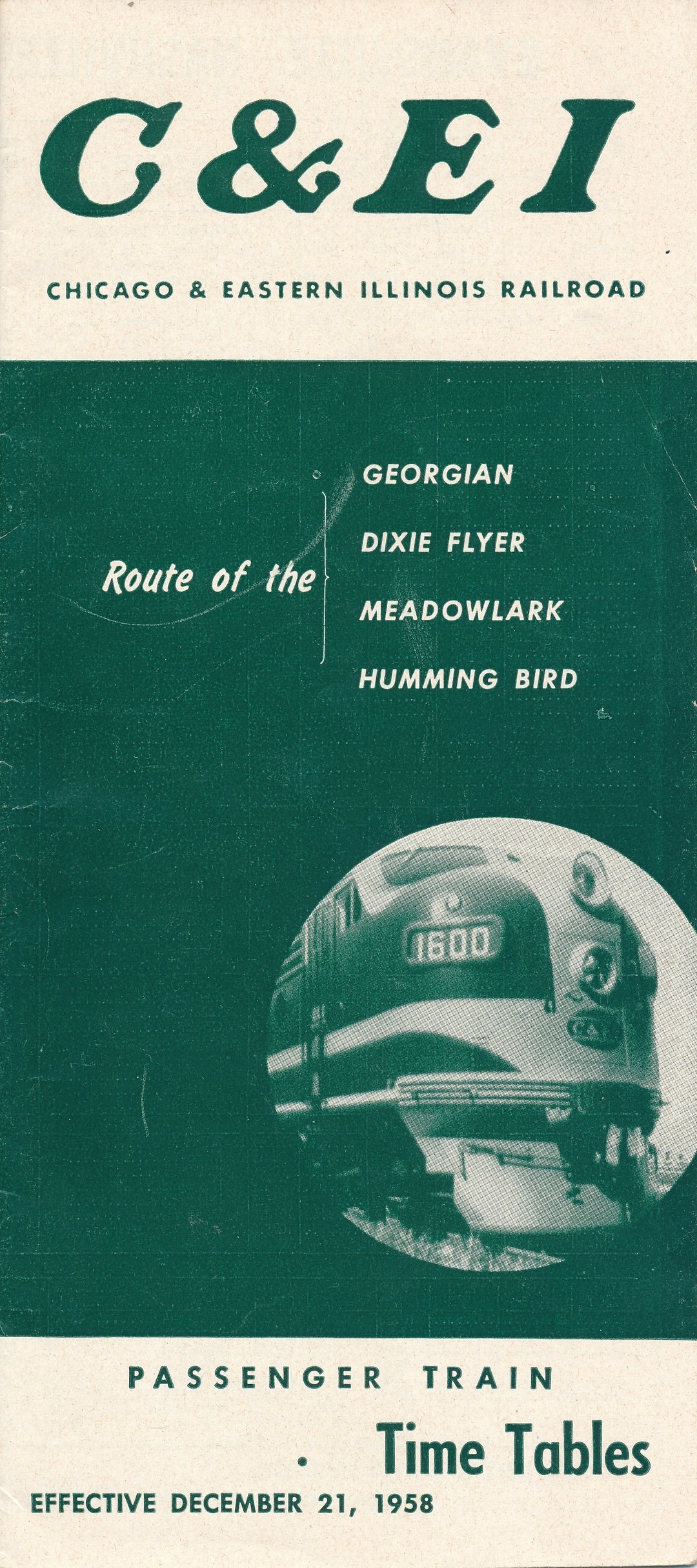 Chicago and Eastern Illinois Railway Public Timetable December 21, 1958 ...