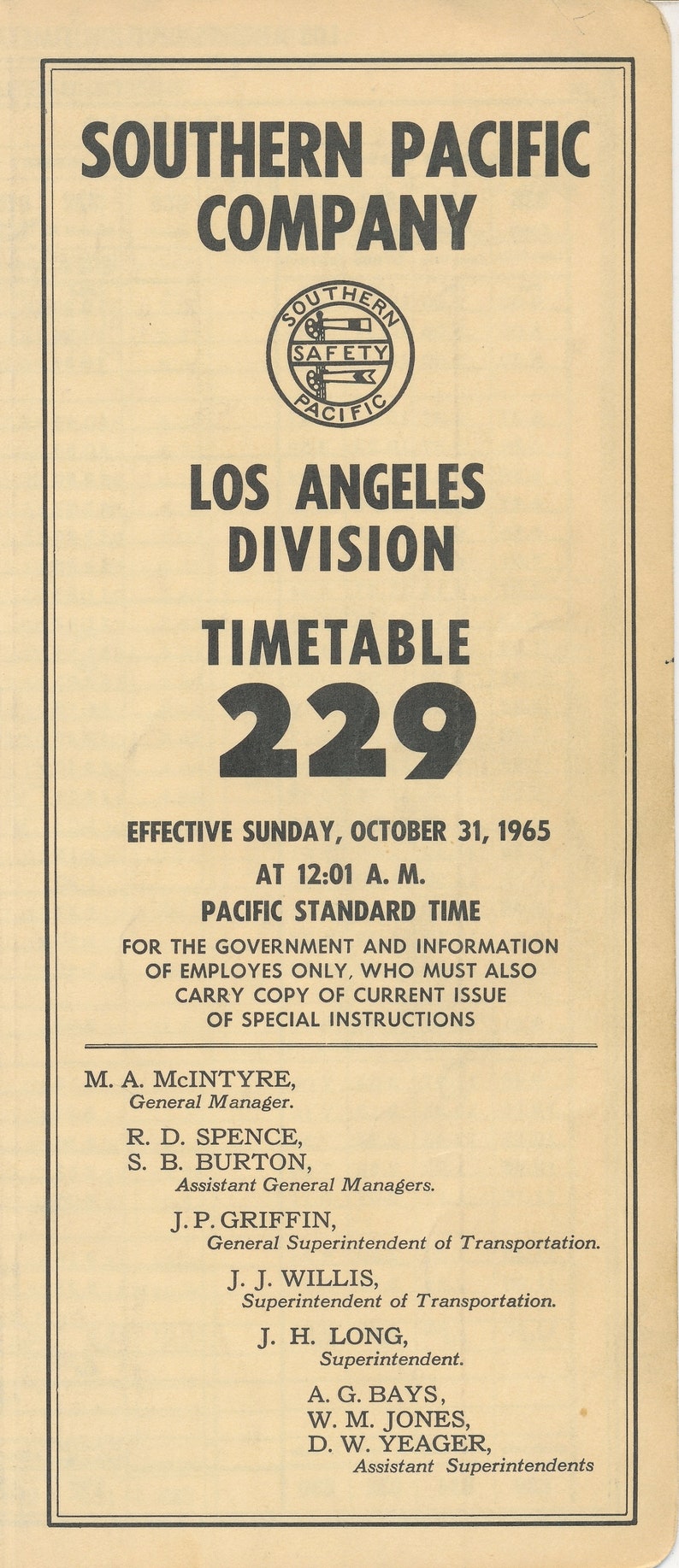 Southern Pacific Employee Timetables Los Angeles Division: Nos. 228 ...
