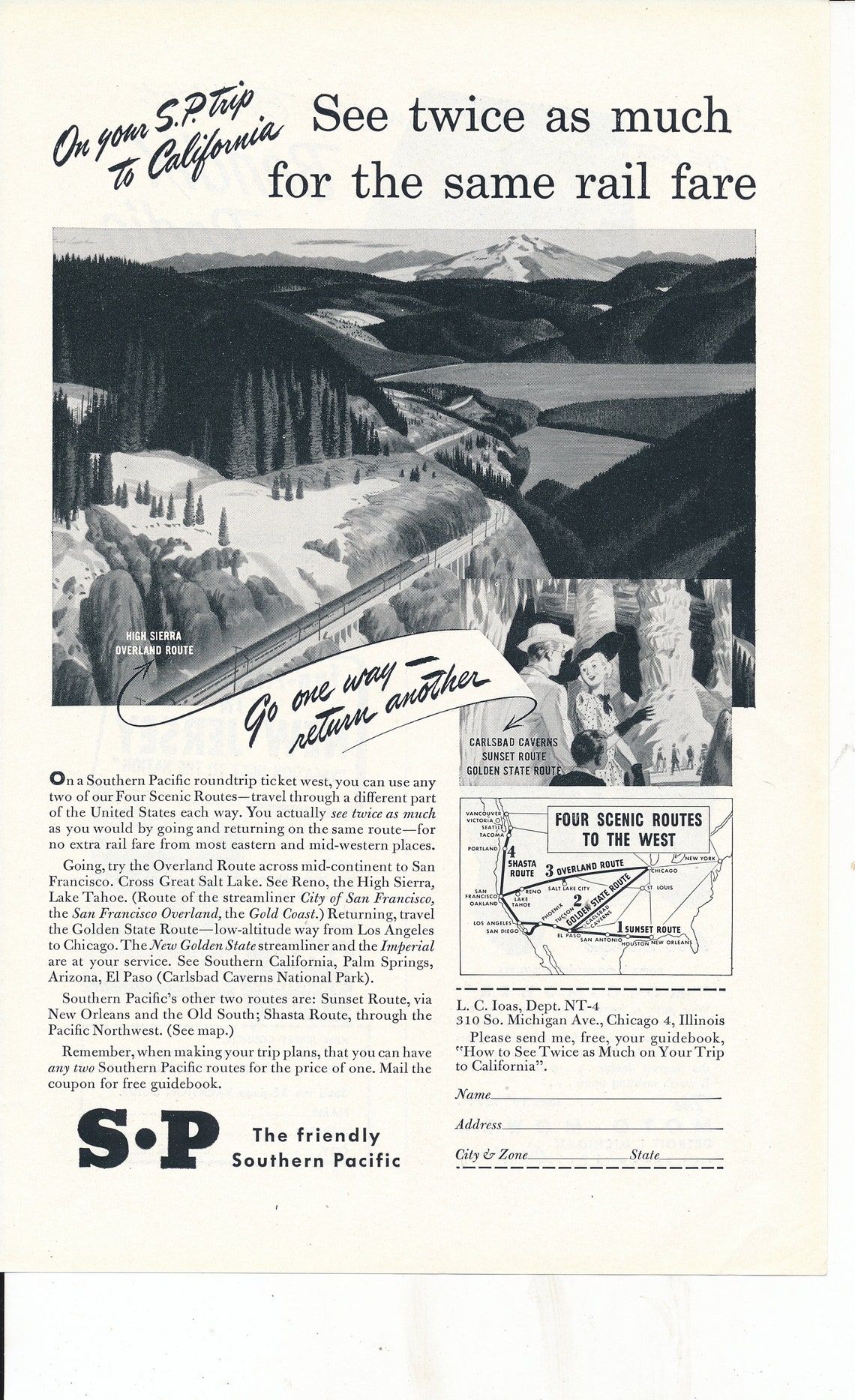 Southern Pacific Railroad 3 Magazine Print Ads From 1910's, 1920's and ...