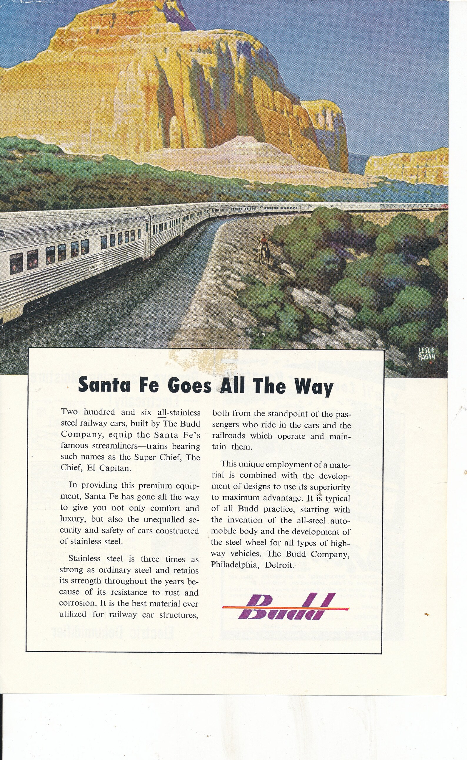 Budd Railcar Company 3 Print Ad's 1950's Promoting New Trains for ...