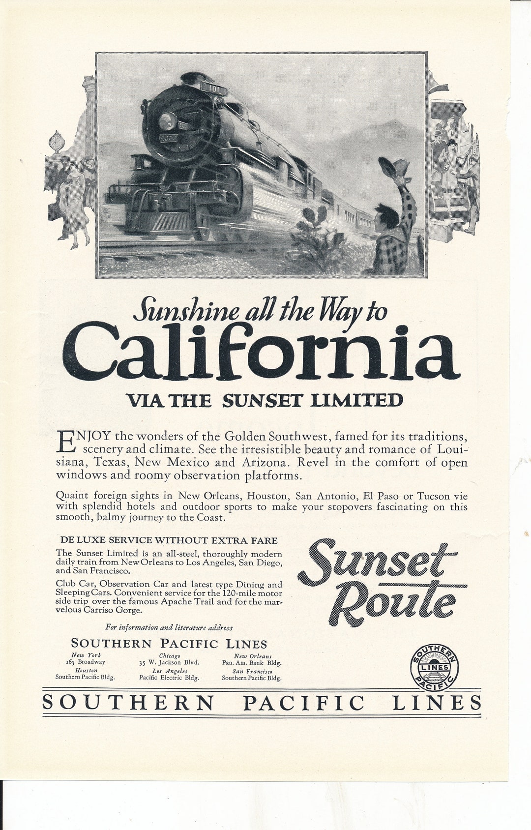 Southern Pacific Railroad Rare Magazine Print Ads From 1910's Promoting ...