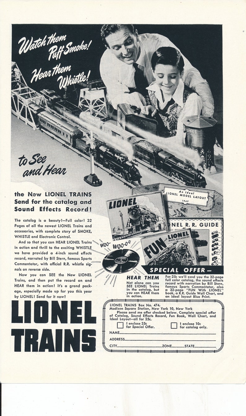 Lionel Model Trains 6 Magazine Print Ads From the 1940's and 1950's - Etsy