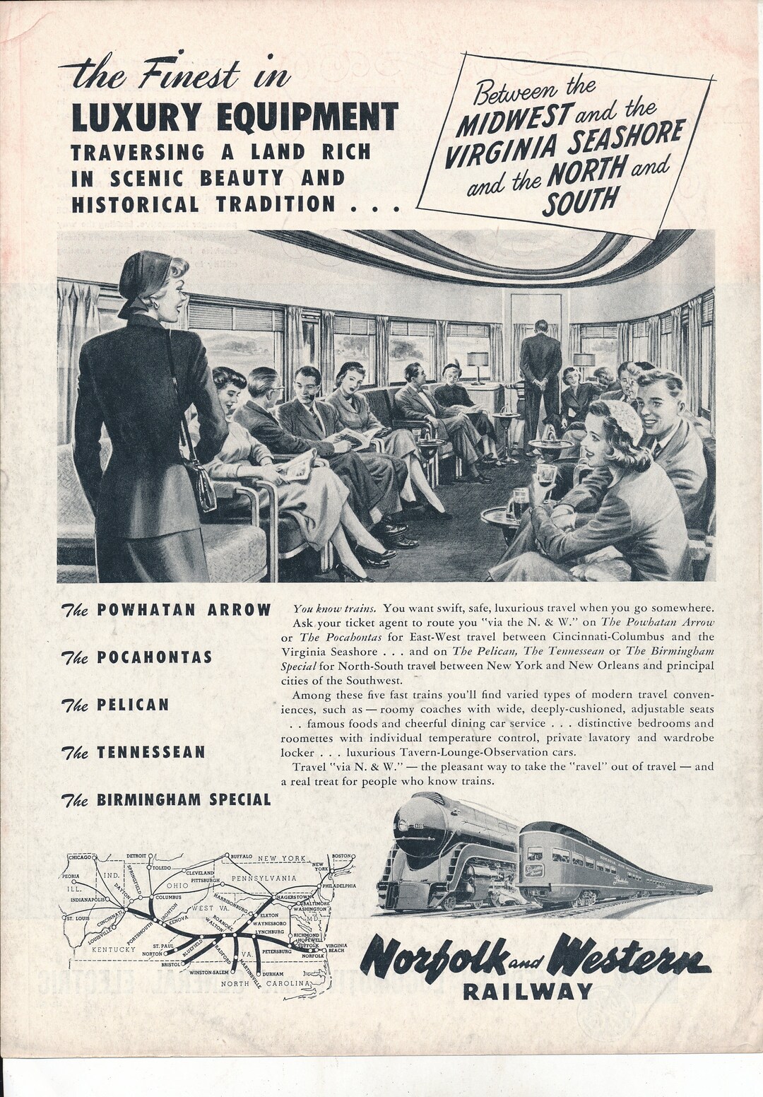 Norfolk and Western Railroad 4 Magazine Print Ads From the 1940's and ...