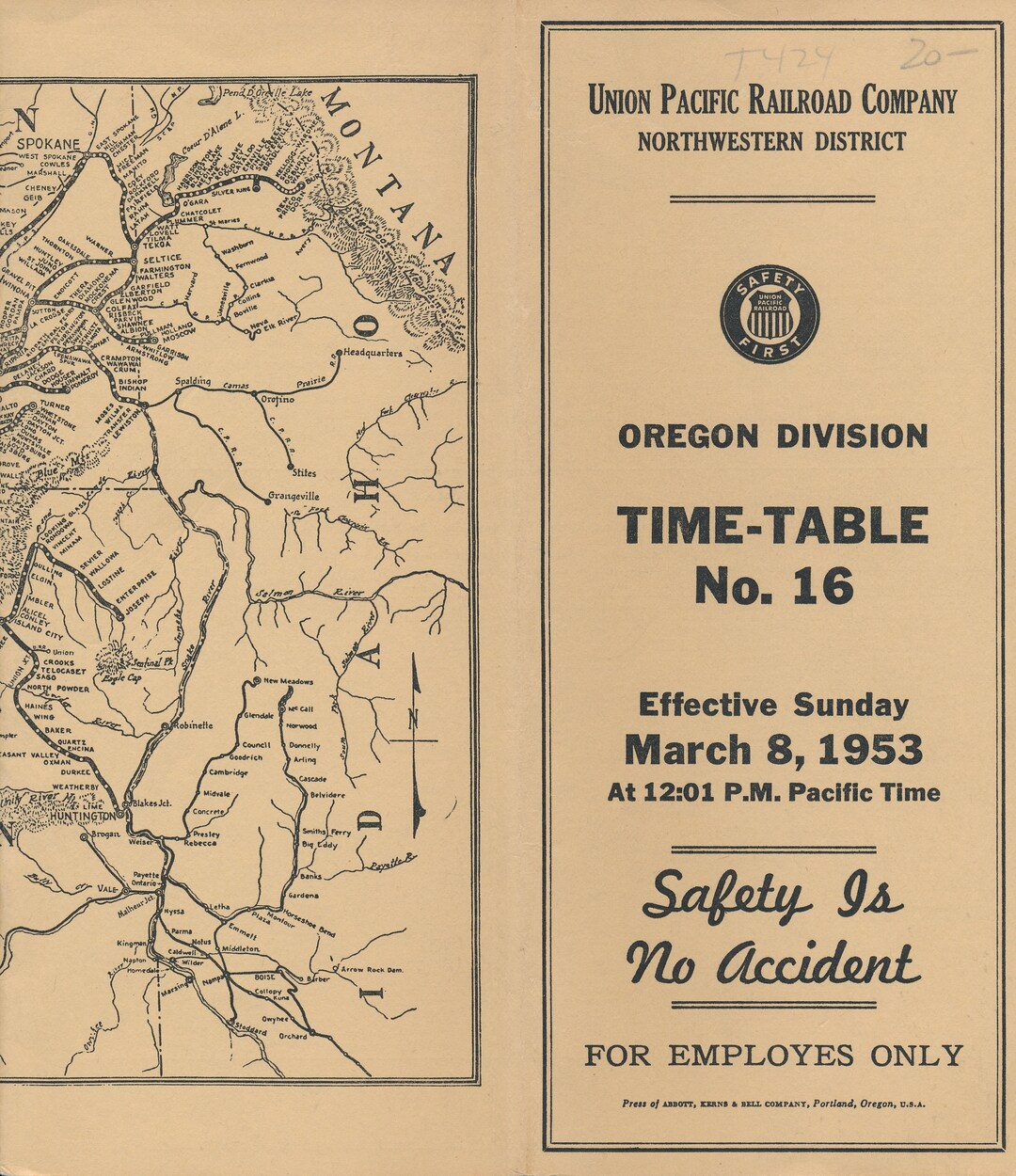 Union Pacific Railroad Oregon Division Employee Timetable 16 - Etsy