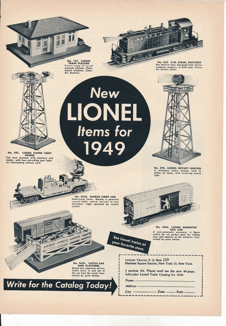 Lionel Model Trains 6 Magazine Print Ads From the 1940's and 1950's - Etsy