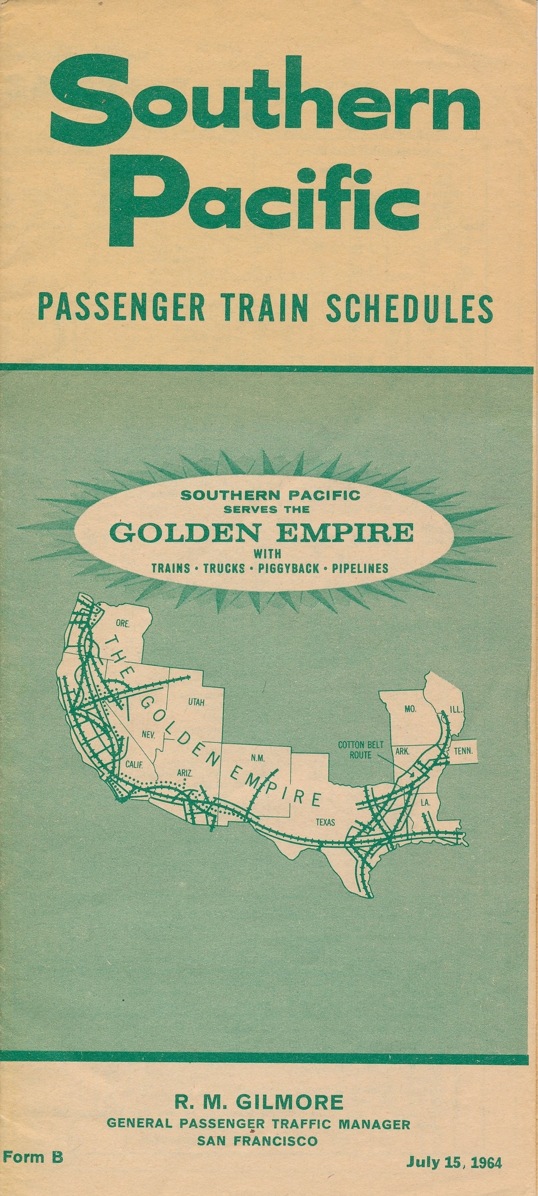 Southern Pacific Railroad Public System Timetable July 15, 1964 (small ...