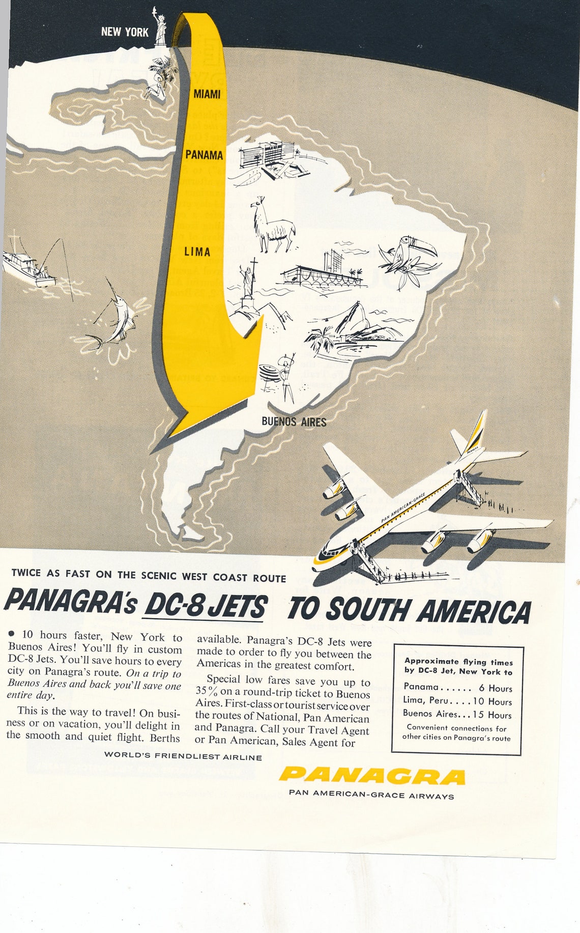 Panagra Airlines 4 Magazine Pring Ads From the 1950's - Etsy