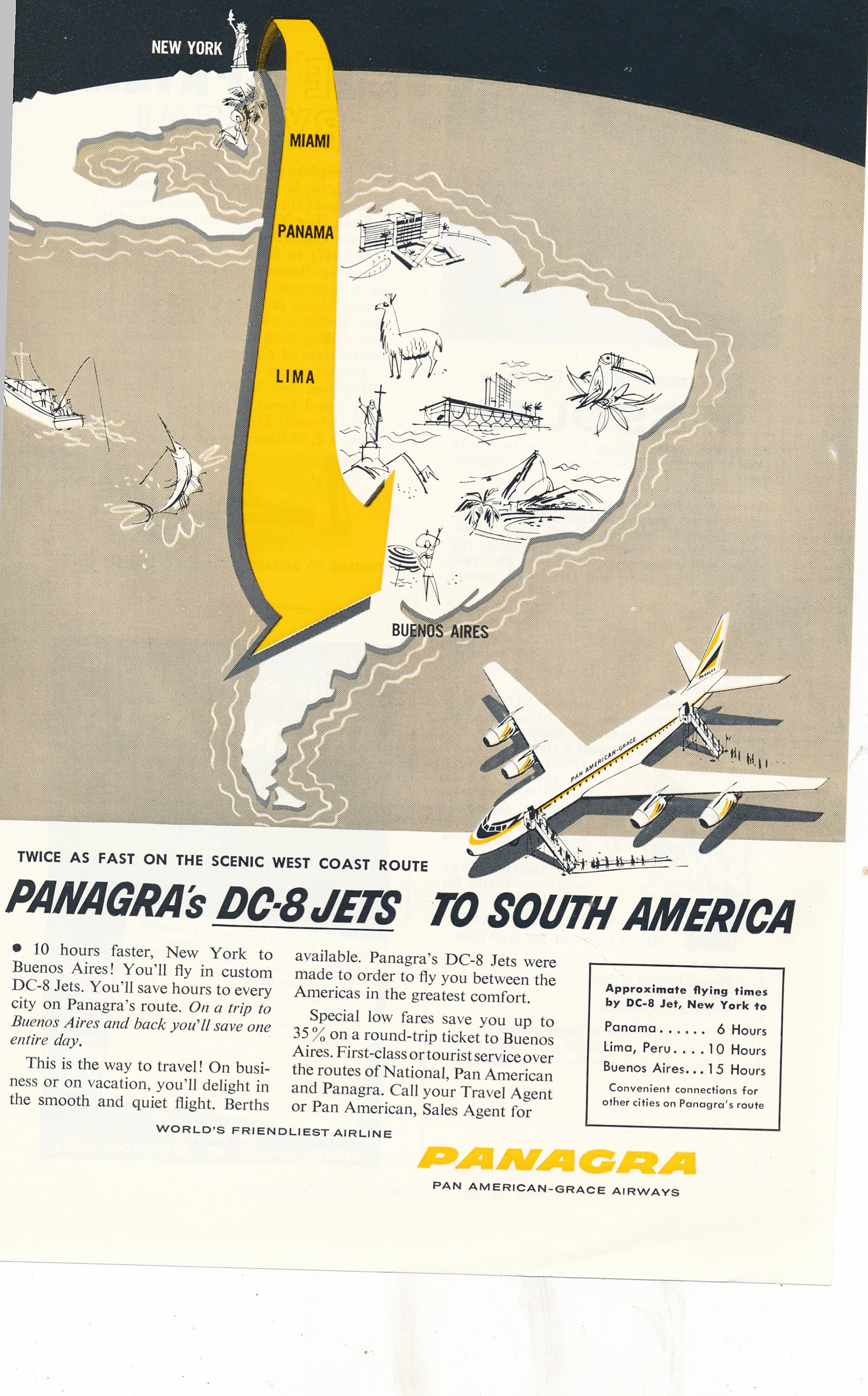 Panagra Airlines 4 Magazine Pring Ads From the 1950's - Etsy