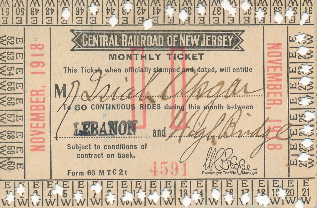 Central Railroad of New Jersey Vintage Antique Ticket Dated November 5 ...