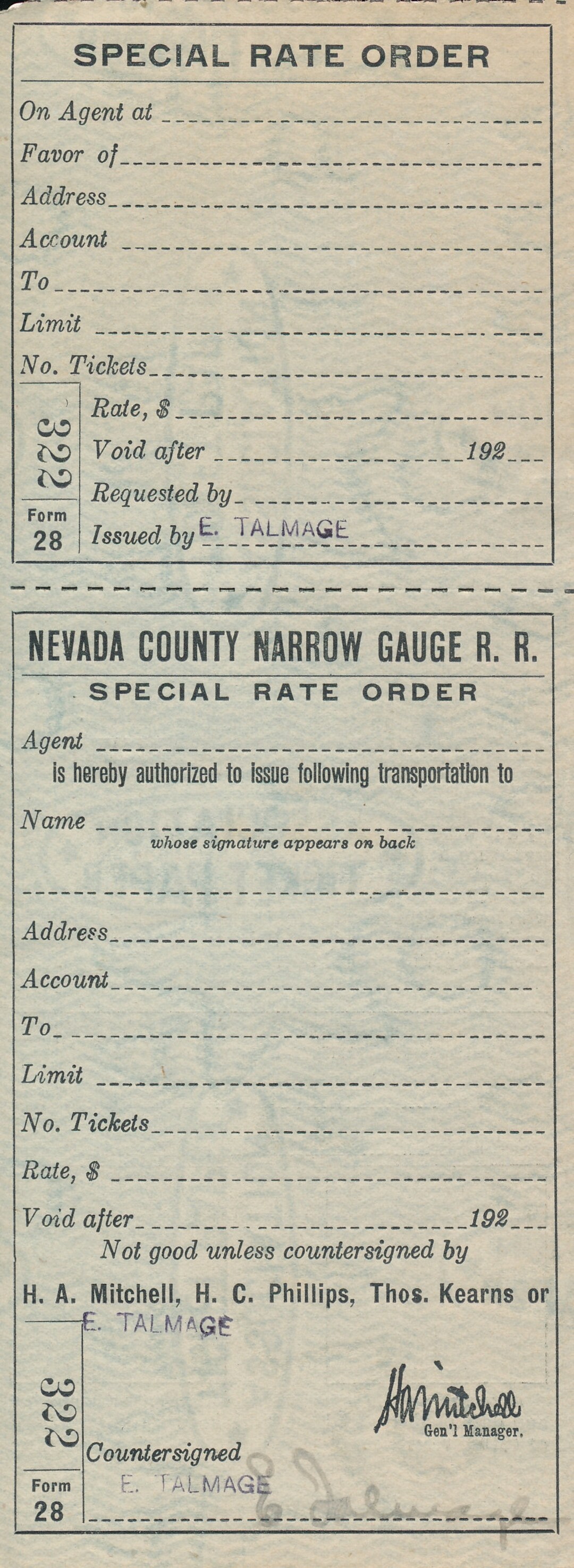 Nevada County Narrow Gauge Railroad Unused Special Rate Order Ticket - Etsy