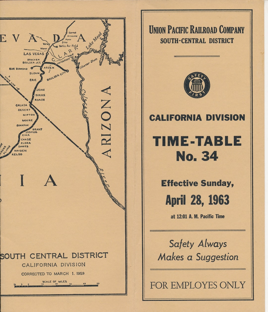 Union Pacific Railroad California Division Employee Timetable 34 April ...